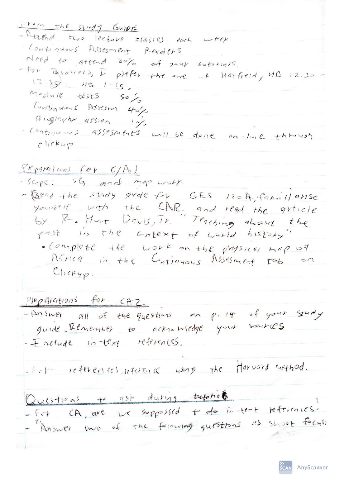 Notes from Lecture: GES 120A Continuous Assessment Prep - Studocu