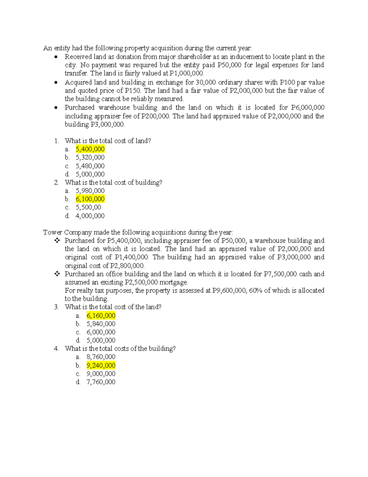 ACCT101 - Practice Problems on Property Acquisitions & Assets - Studocu