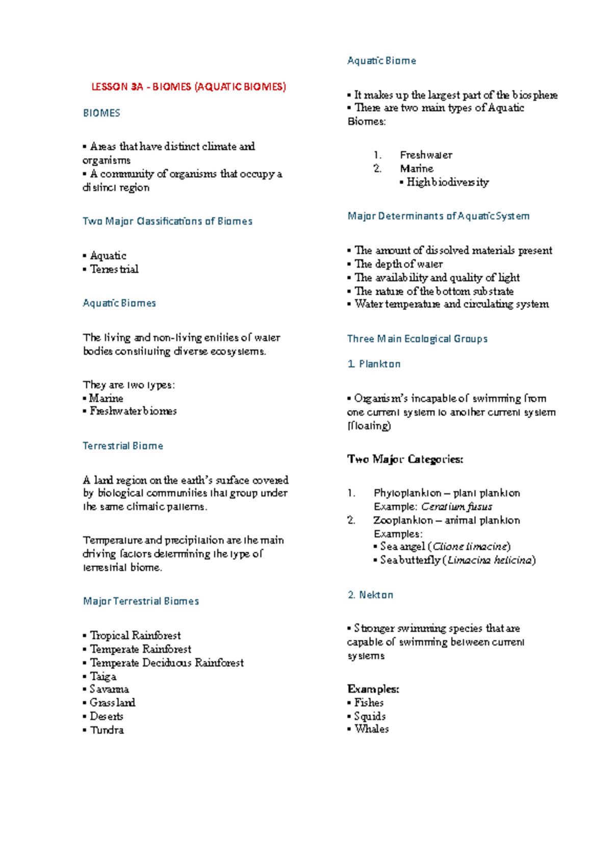 Aquatic Biomes & Terrestrial Biomes: MSTE (CH3AB) Lesson 3A & 3B ...