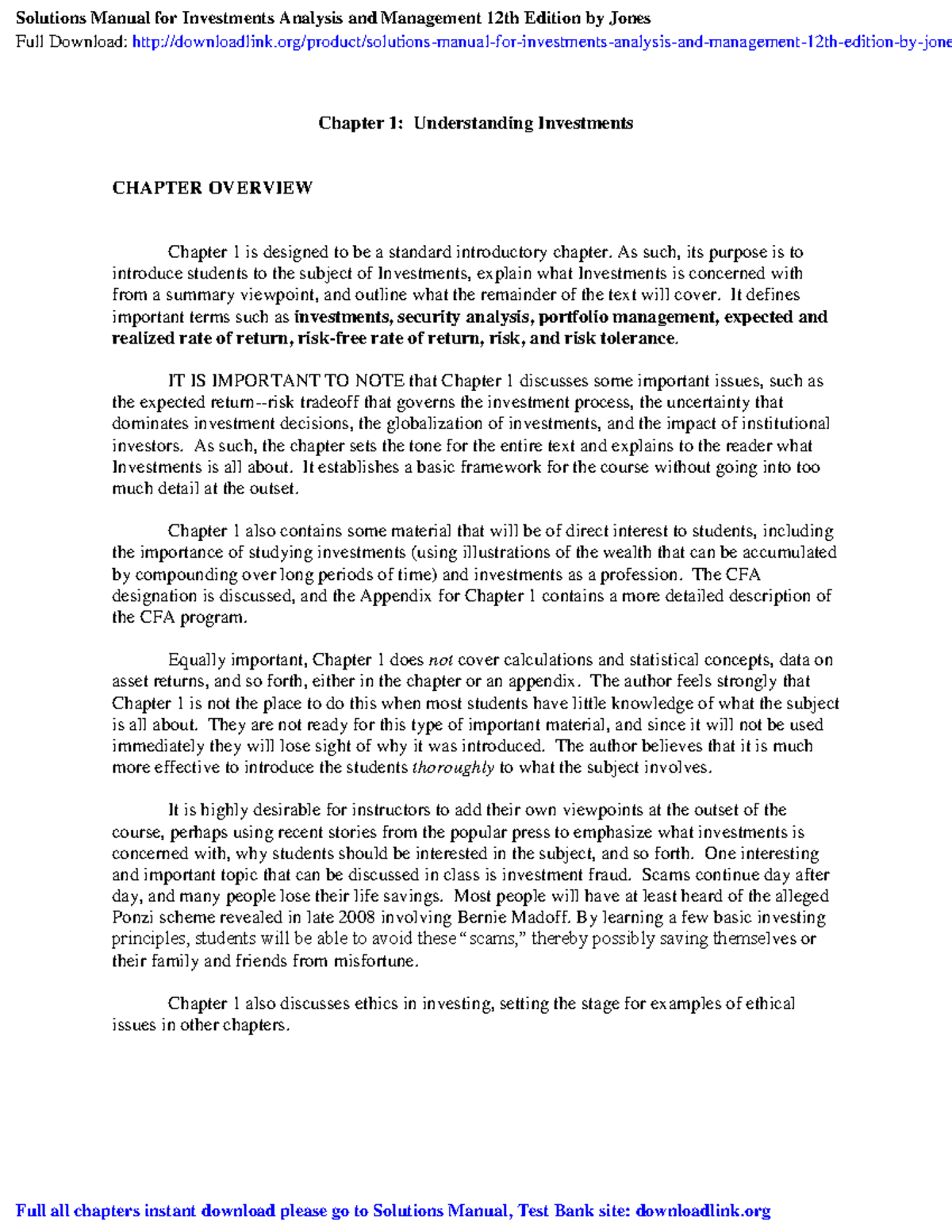 Chapter 1 Overview: Understanding Investments - Solutions Manual (INV ...