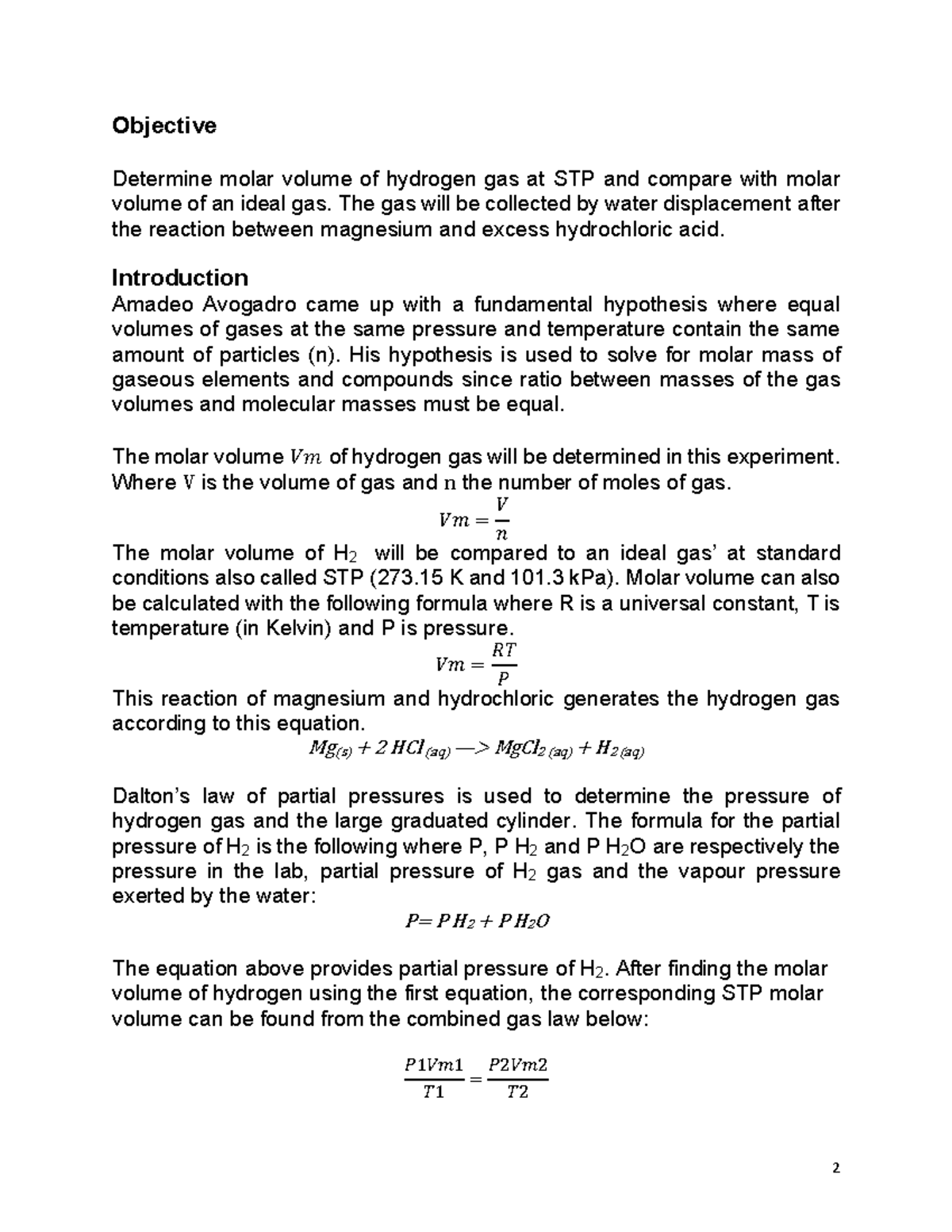 Determining Molar Volume of H₂ Gas at STP: Lab Experiment Analysis ...
