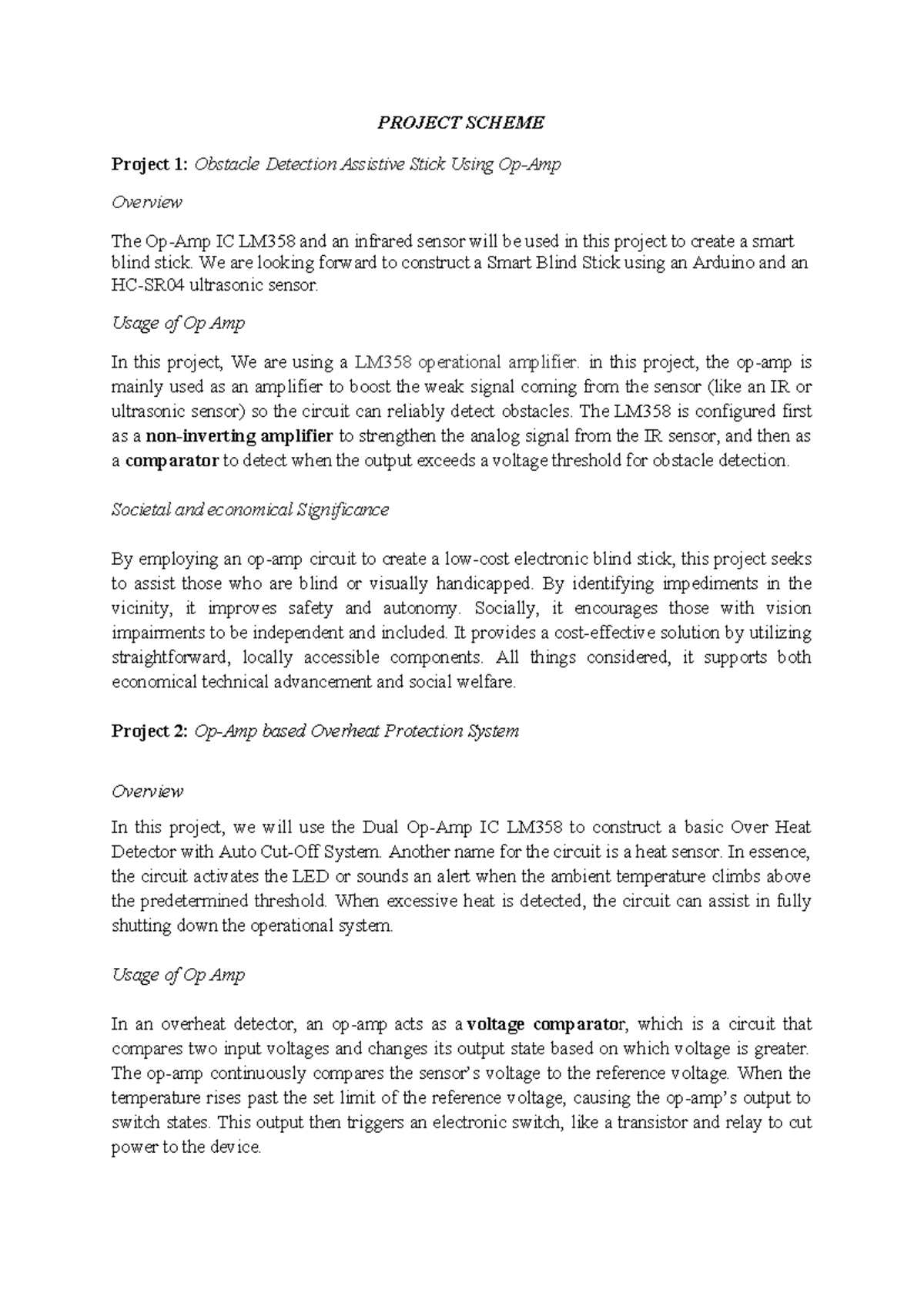 Project Ideas: Smart Blind Stick & Overheat Detection System - Studocu