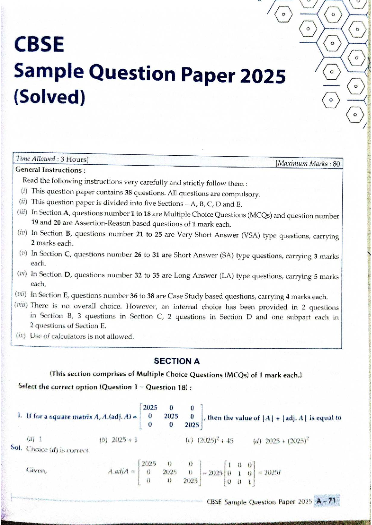 CBSE Sample Question Paper 2025 (Solved) - Comprehensive Guide - Studocu