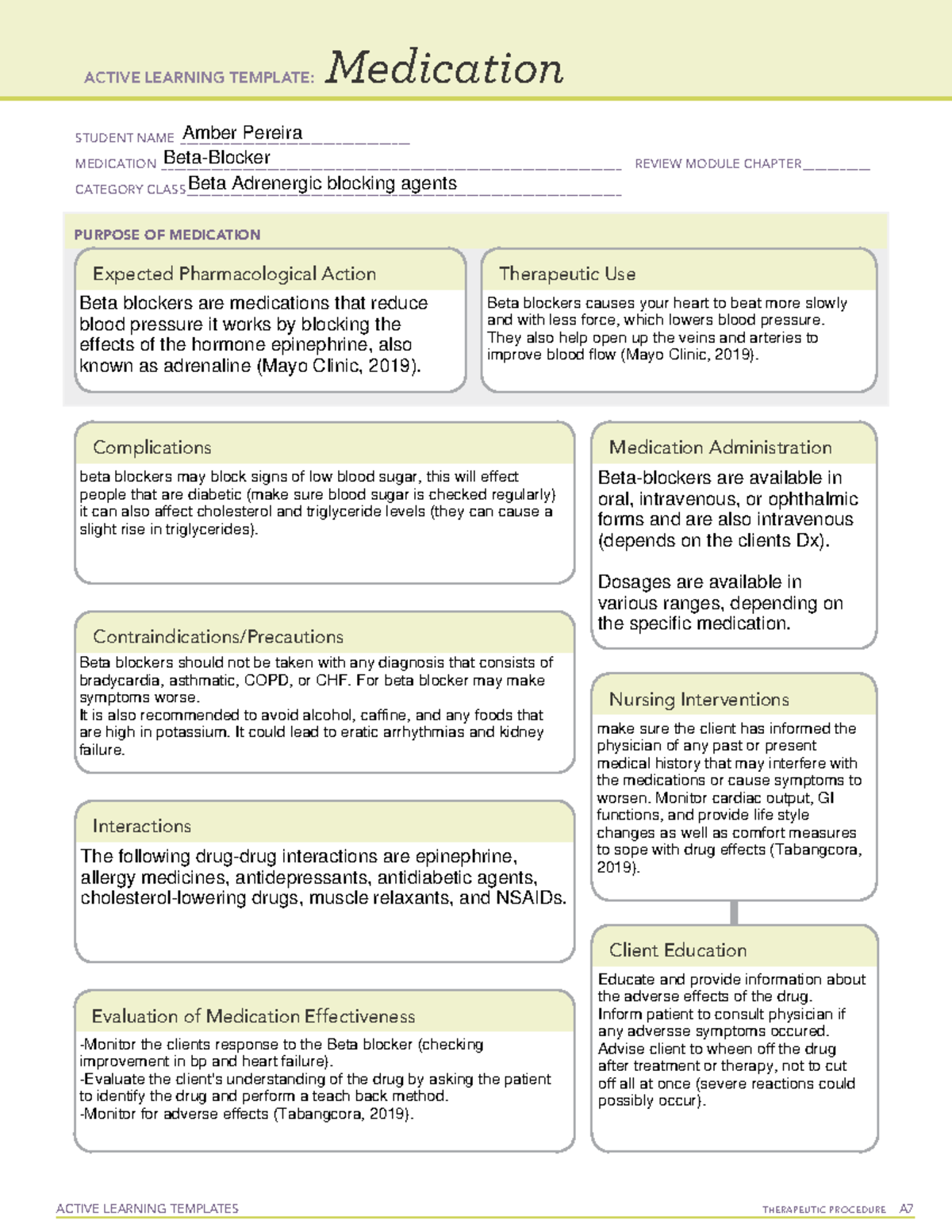 Active Learning Template: Beta-Blockers Medication Overview - Studocu