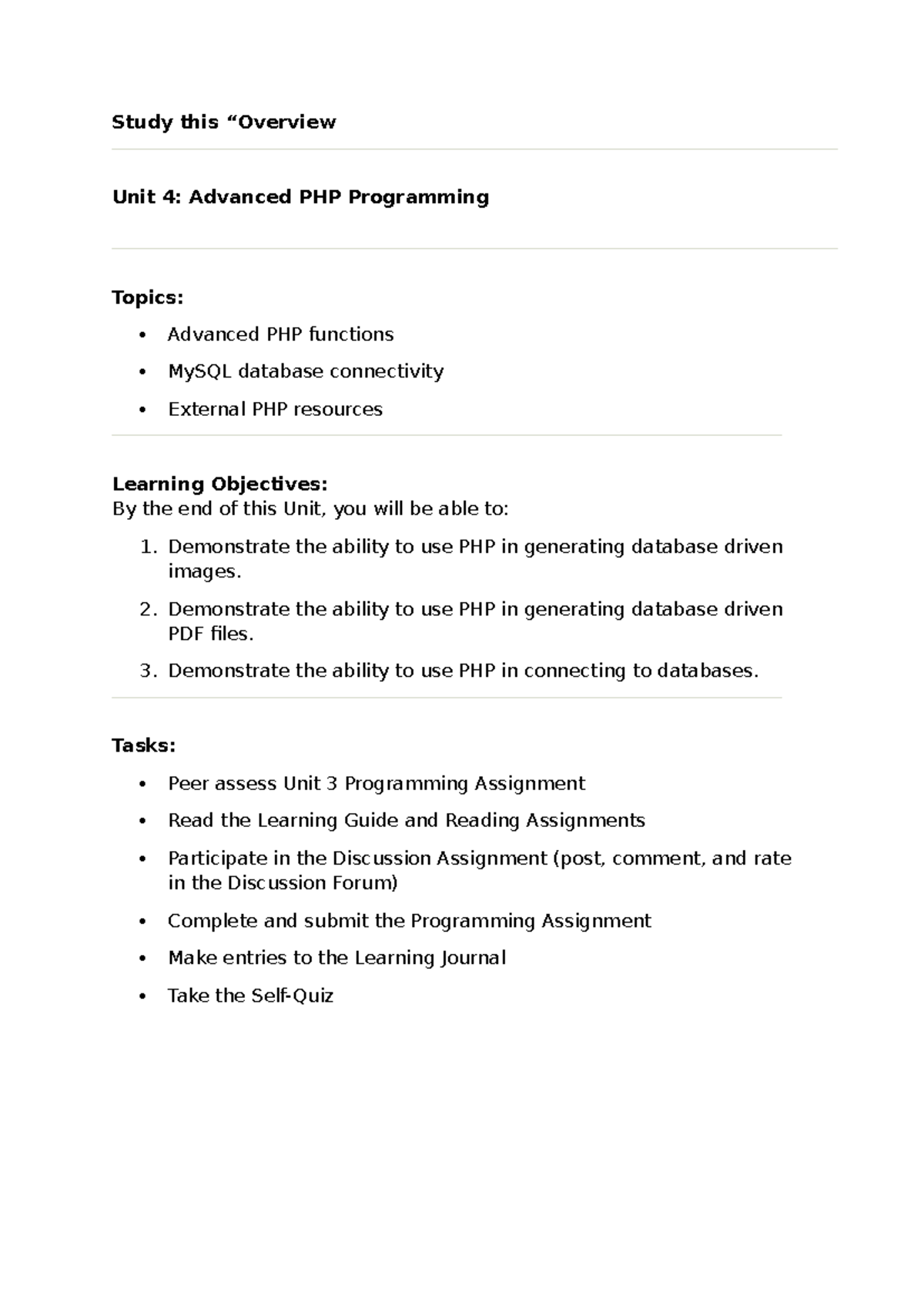 CS3305 Unit 4: Advanced PHP programming techniques and applications - Studocu