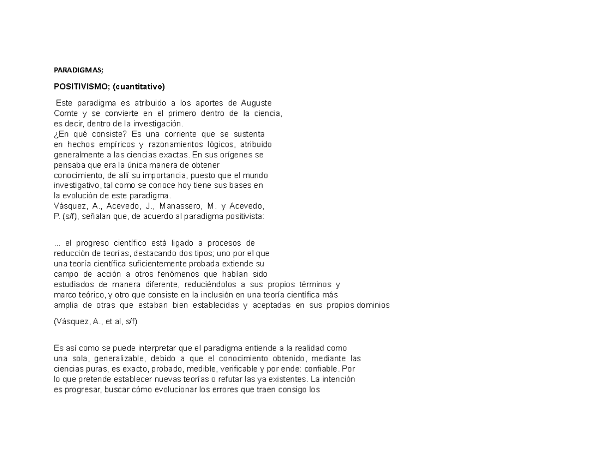 Cuadro Comparativo de Paradigmas: Positivismo, Interpretativismo y ...