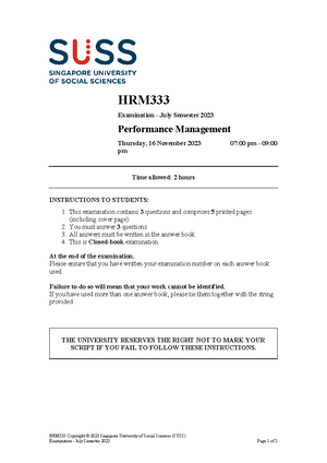 HRM333 July 2022 timed online assignment performance management exam ...