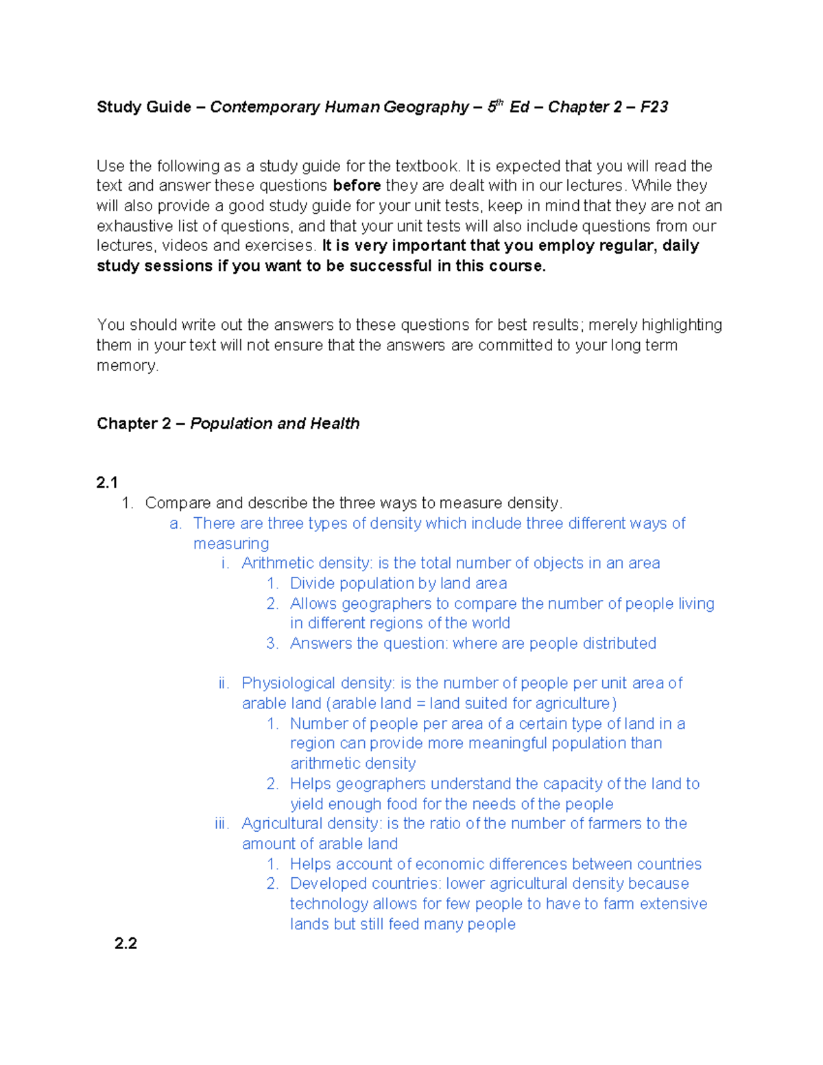 Study Guide: Contemporary Human Geography 5th Ed - Chapter 2 F23 - Studocu