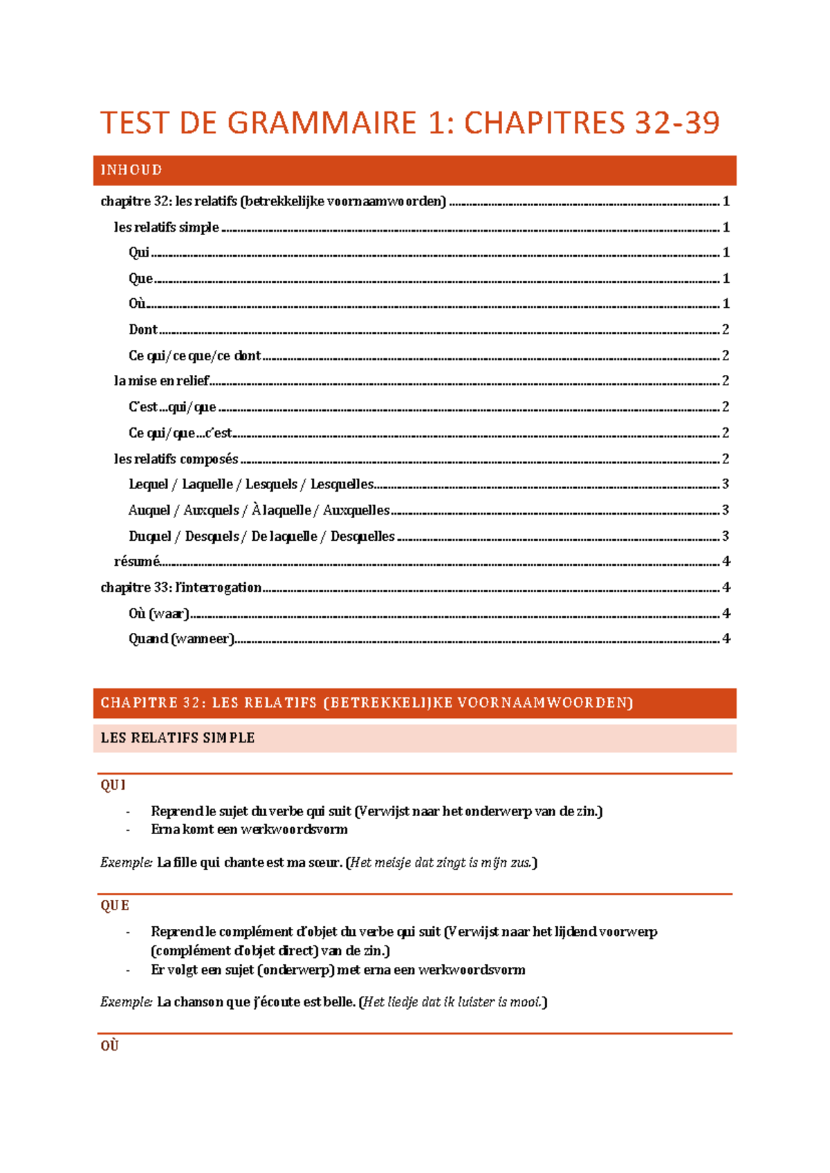 Test de Grammaire 1: Chapitres 32 à 39 - Les Relatifs et Plus - Studocu