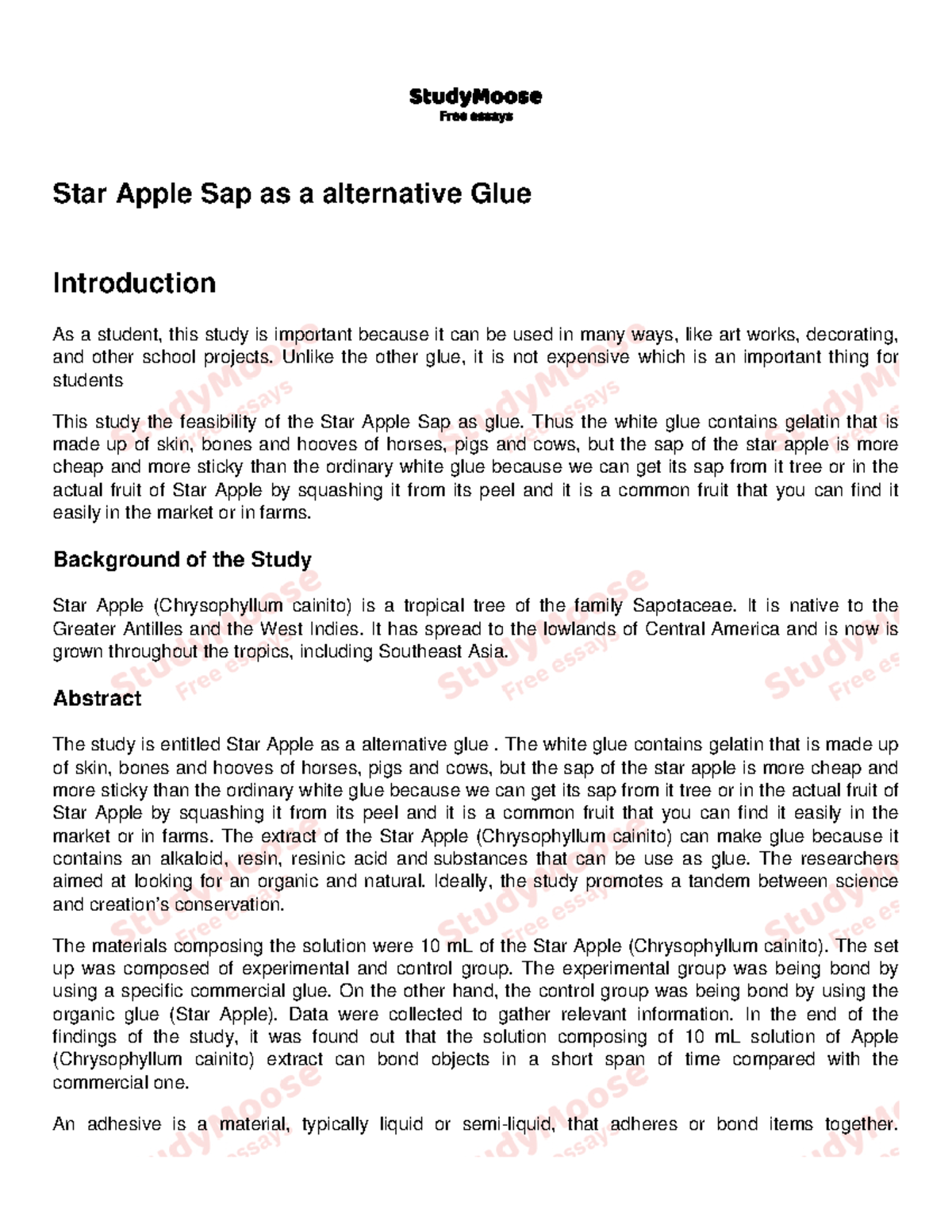 644247657 Star Apple Sap as an Alternative Adhesive: A Feasibility ...