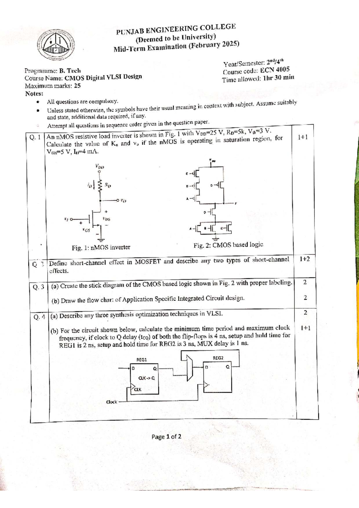 ECN 4005 Final Exam: CMOS Digital VLSI Design (Feb 2025) - Studocu