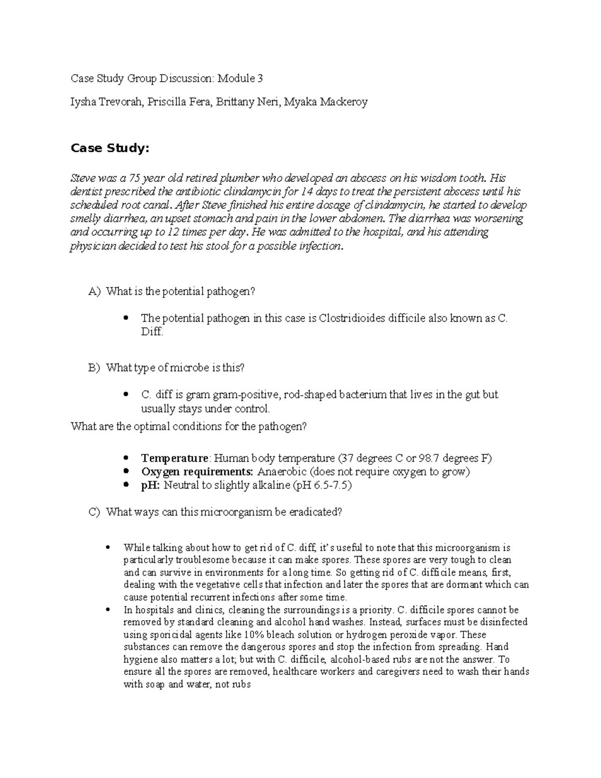 Case Study Discussion: Module 3 - C. difficile Infection Analysis - Studocu