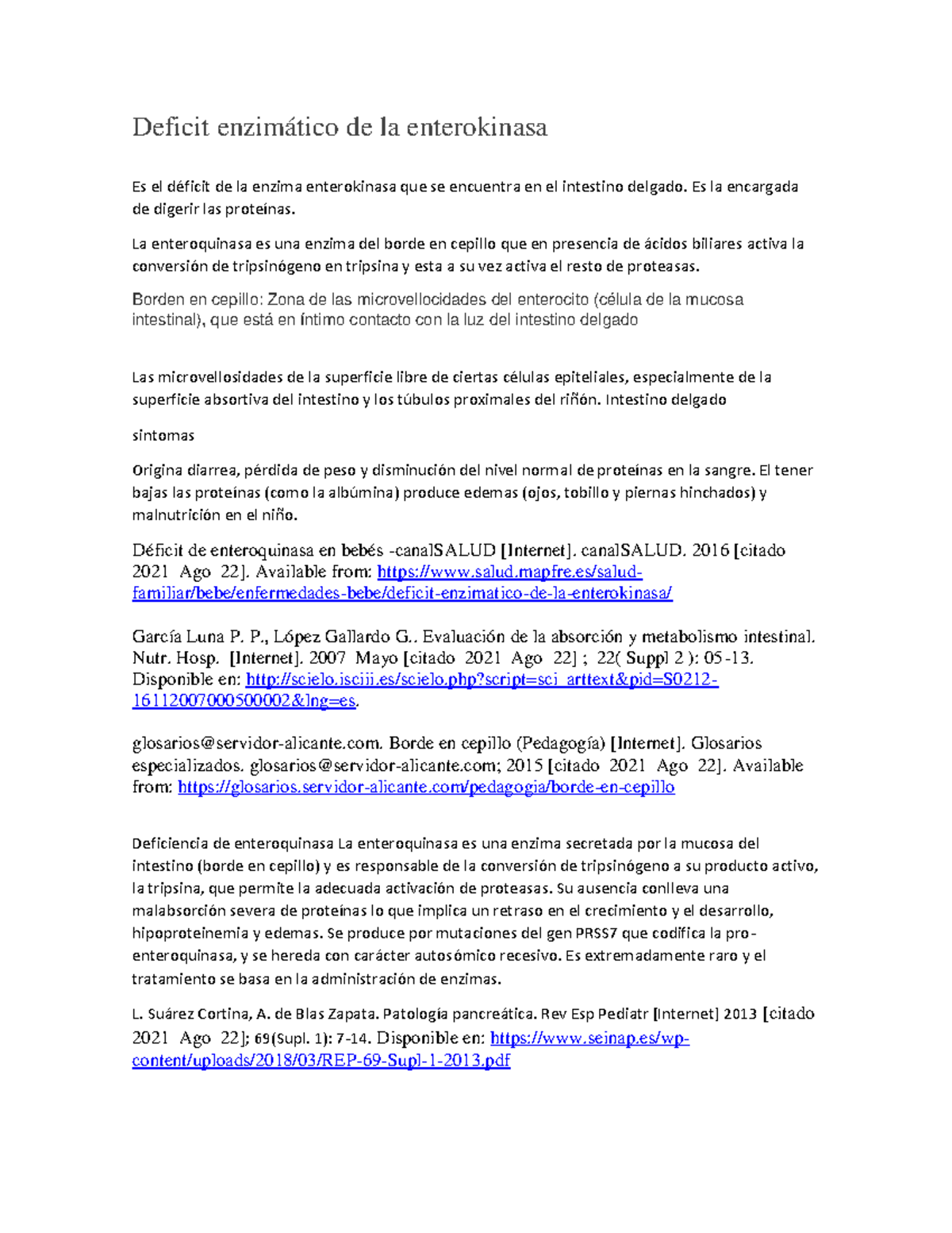 Deficit enzimático de la enterokinasa - Es la encargada de digerir las ...