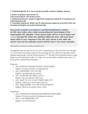 ASL- Unit 16 - Unit 16 write up work in the textbook. The write up ...