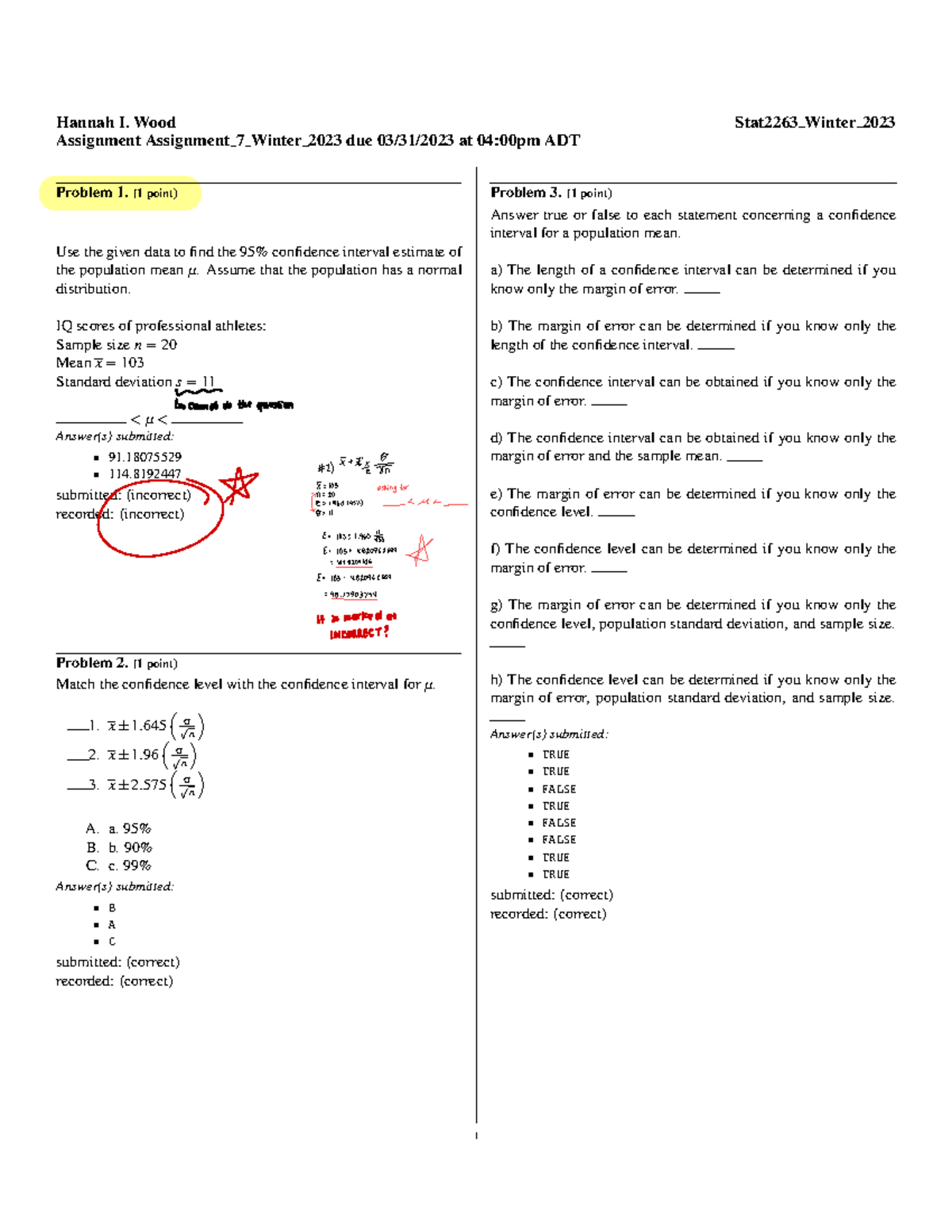 Stats Assignment 7 - Confidence Intervals & Population Means (Stat2263 ...