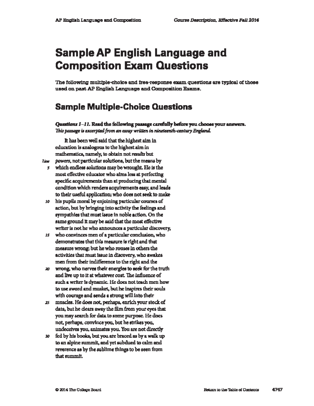 AP English Language and Composition: Multiple Choice Practice Test ...