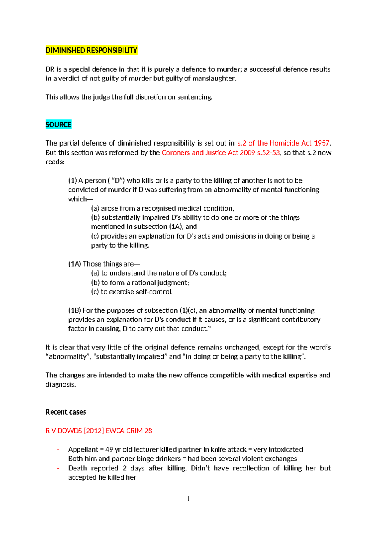 Diminished Responsibility in Homicide Law: Key Insights and Case Studies - Studocu