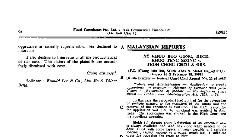 RE KHOO BOO GONG, DECD: KHOO TENG SEONG V. TEOH CHOOI GHIM & ORS ...