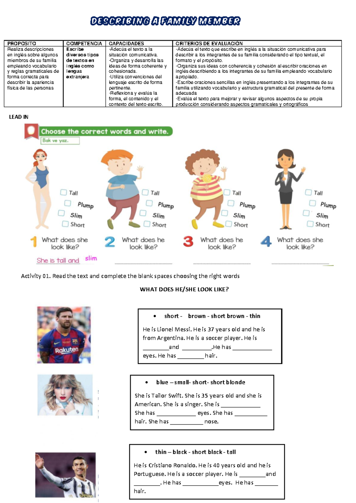 1º Describing a Family Member: English Descriptions & Vocabulary - Studocu