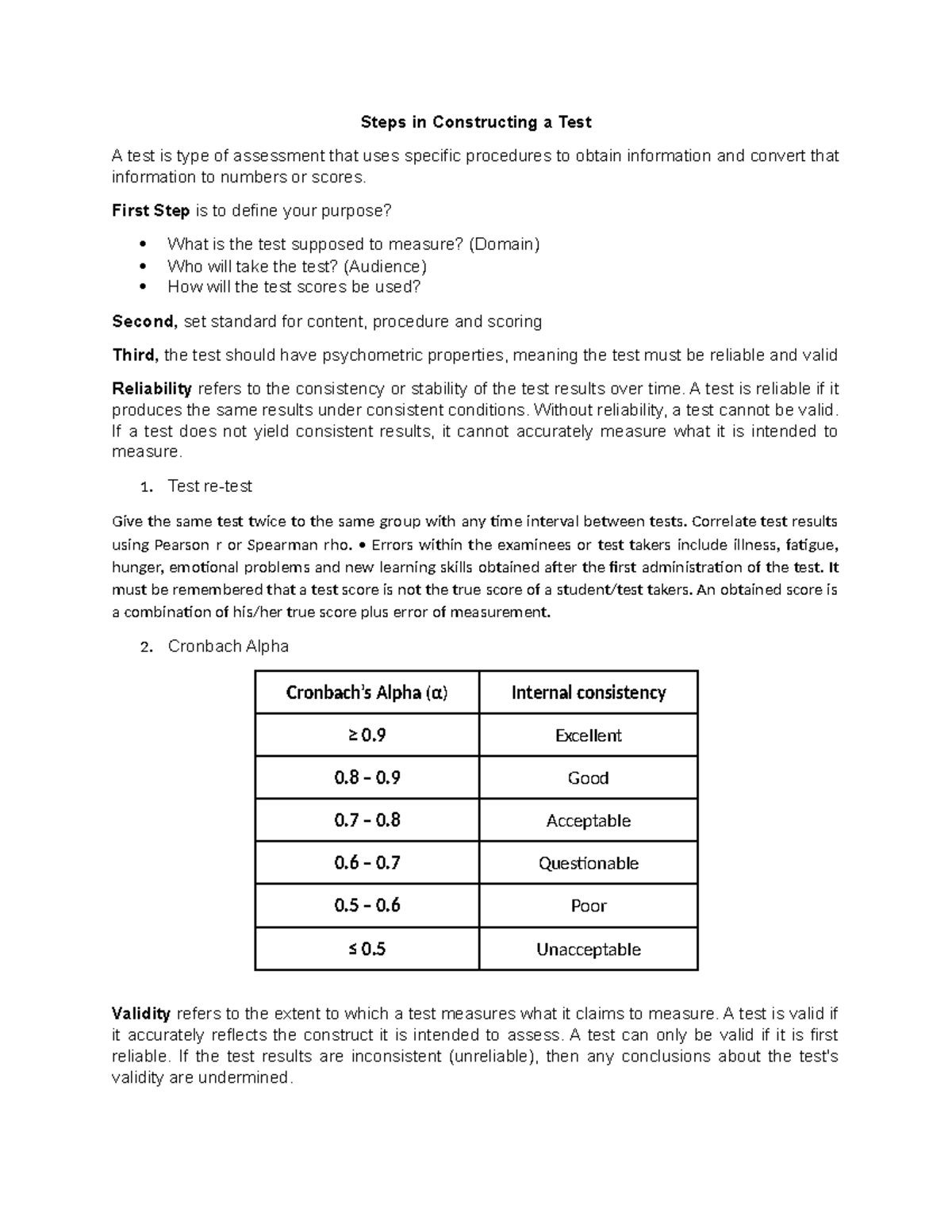 Steps in Constructing a Test: Essentials for Test Reliability ...