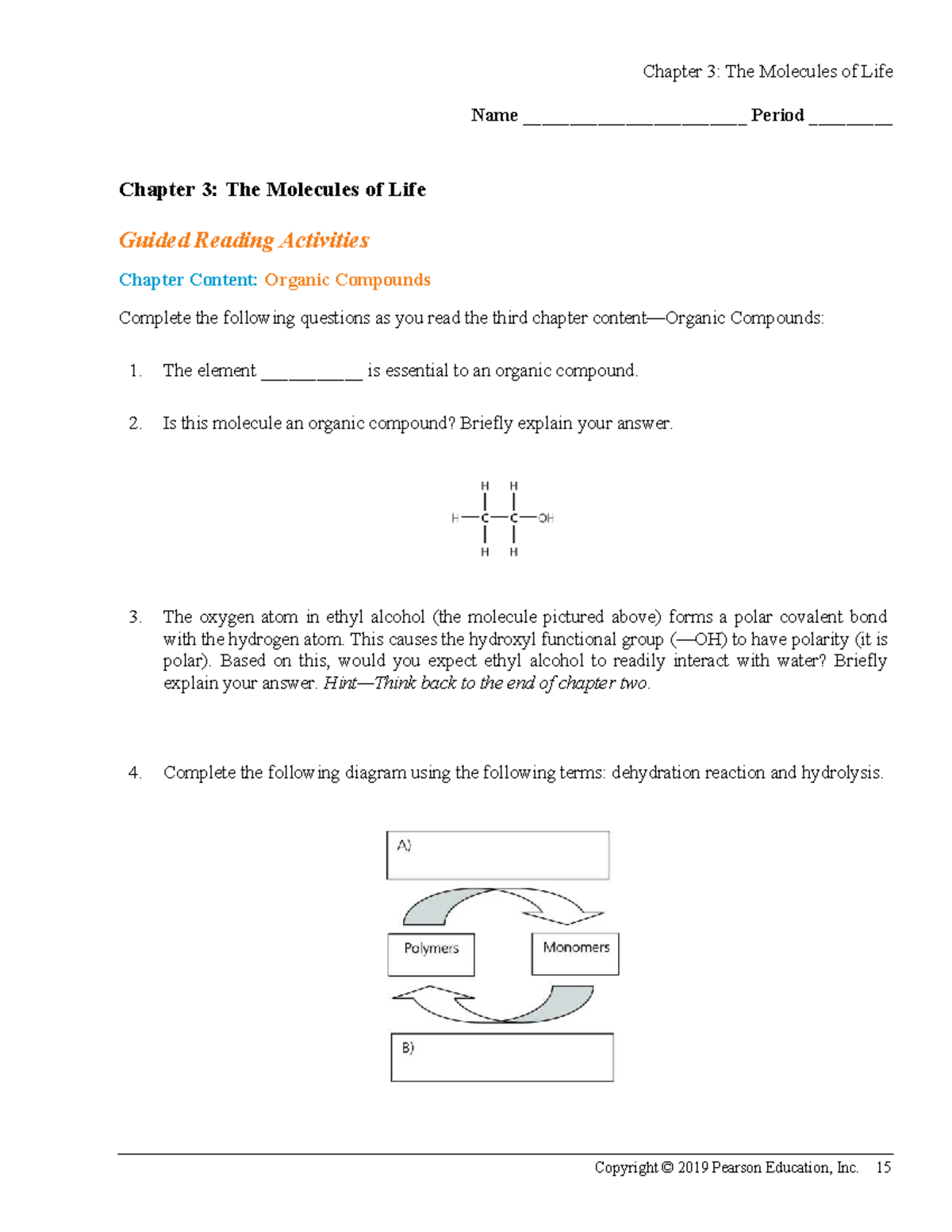 Chapter 3 Guided Reading Activities: The Molecules of Life (BIO101 ...