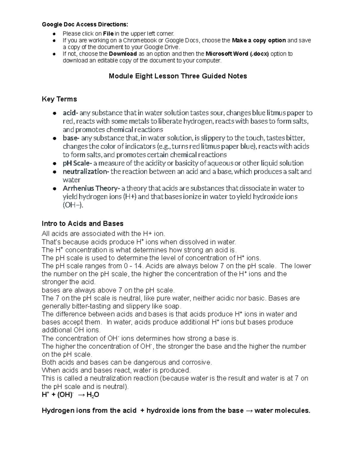 Physical Science Module 8 Lesson 3 Guided Notes - Google Doc Access ...