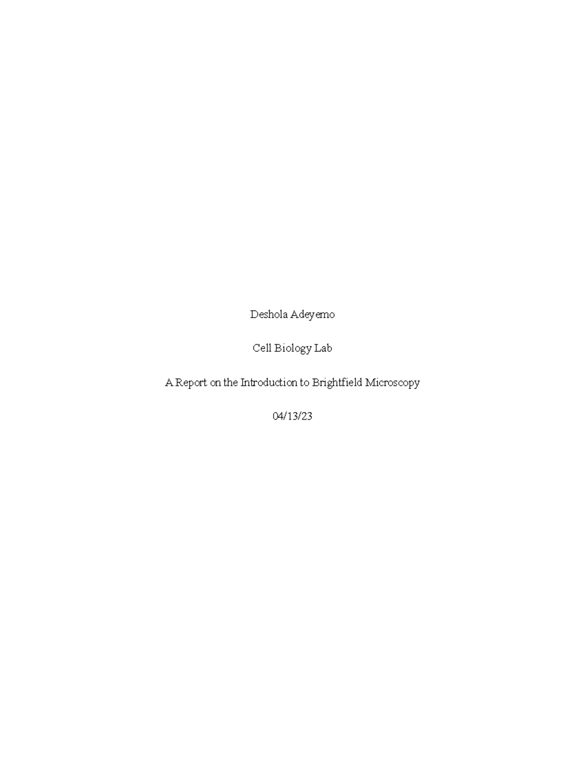 Cell Biology Lab Report: Introduction to Brightfield Microscopy (BIO ...
