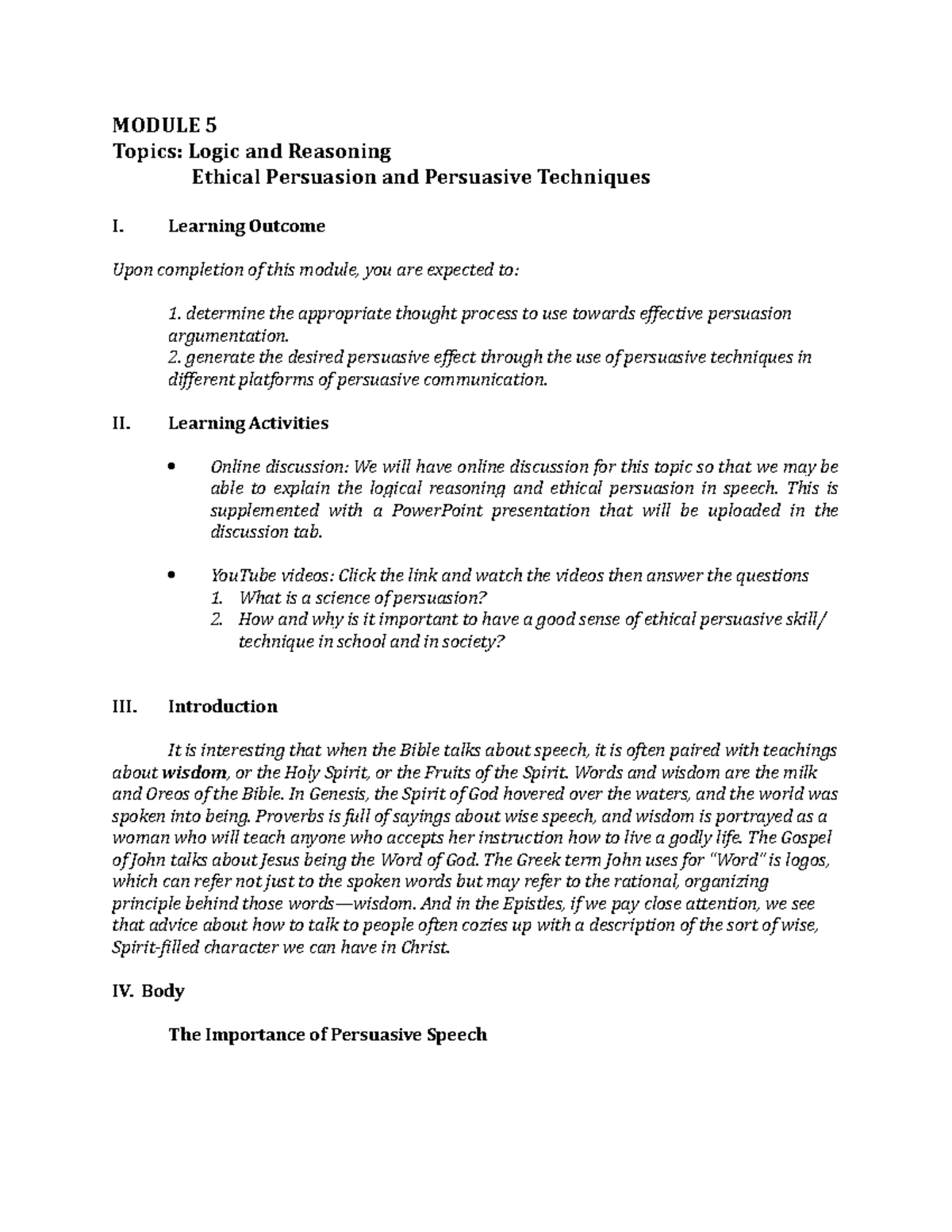 Module 5: Ethical Persuasion and Logic in Communication - Studocu