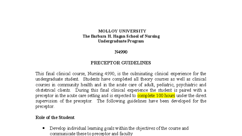 N4990 Final Clinical Course Preceptor Guidelines - Studocu