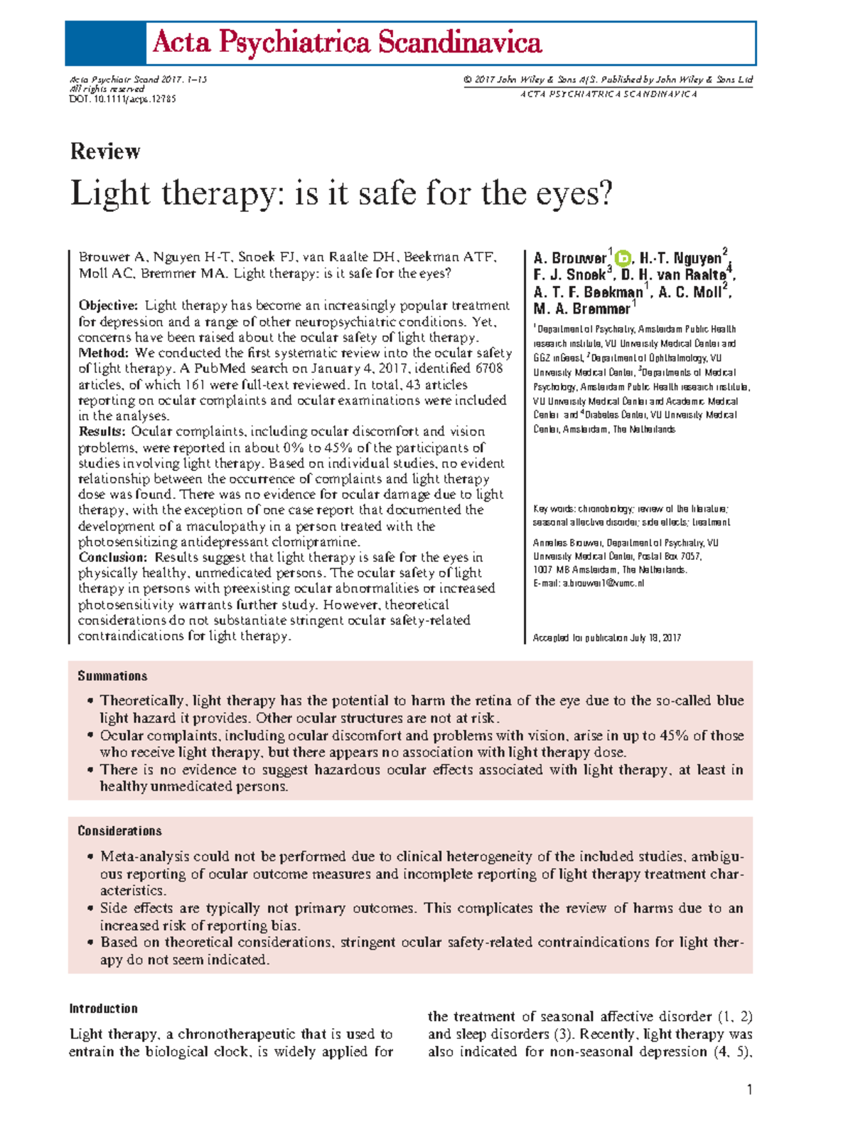Light Therapy and Ocular Safety: A Systematic Review (Brouwer 2017 ...