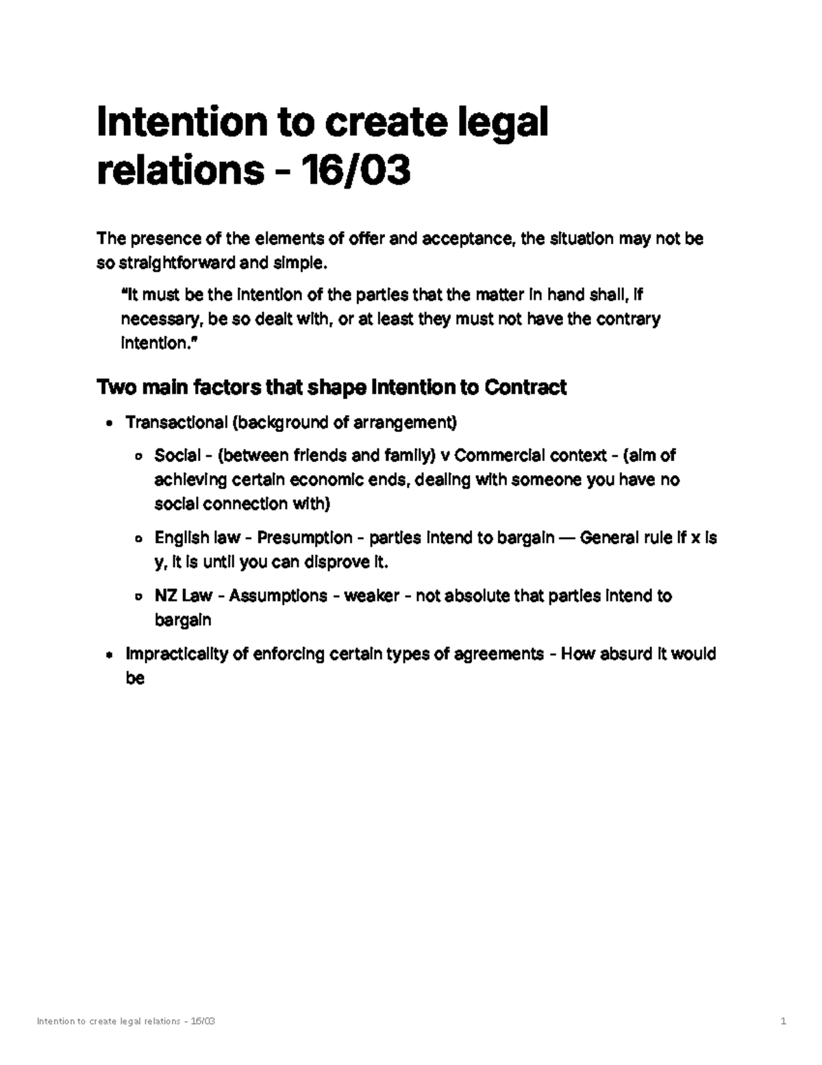 Intention to Create Legal Relations: Key Factors in Contract Law (1603 ...