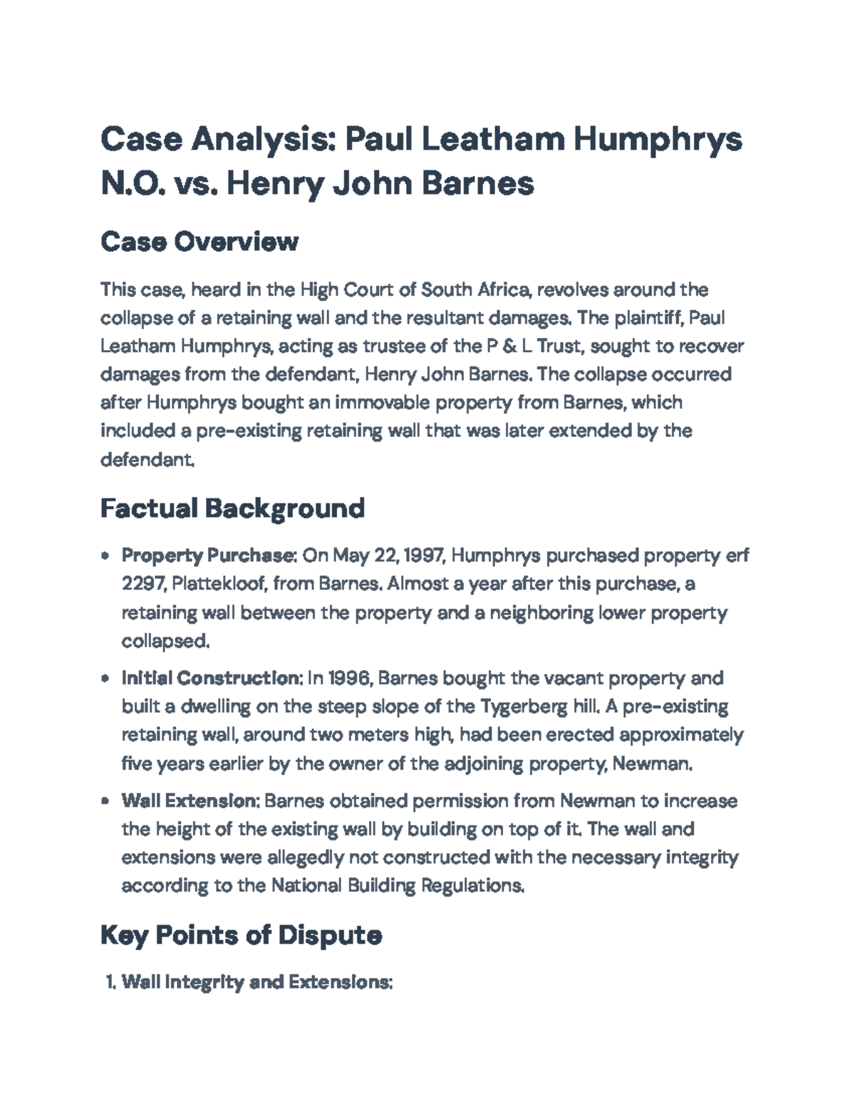 Case Analysis: Paul Leatham Humphrys vs. Henry John Barnes (High Court ...