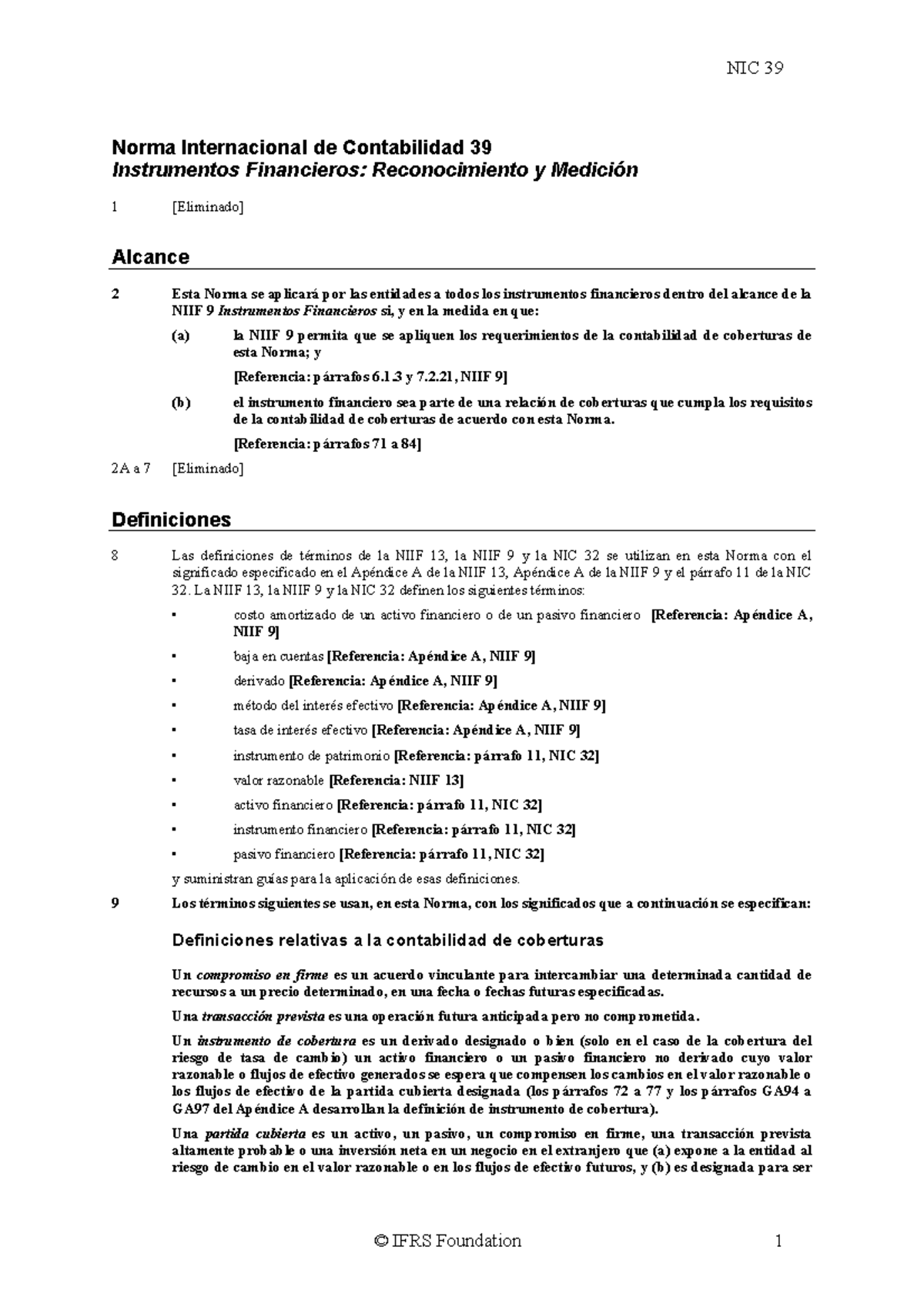 NIC 39 BV2024 Irach - Instrumentos Financieros: Reconocimiento y ...