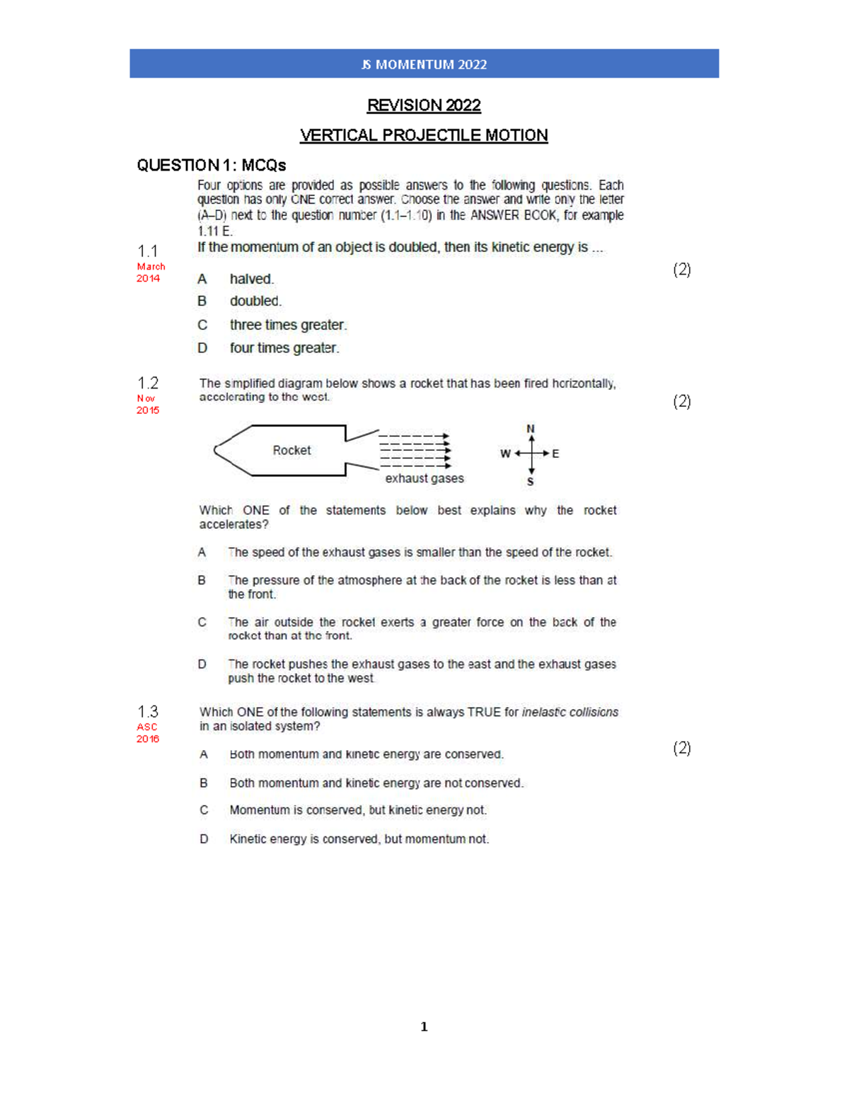 Momentum Worksheet - Helping - REVISION 2022 VERTICAL PROJECTILE MOTION ...