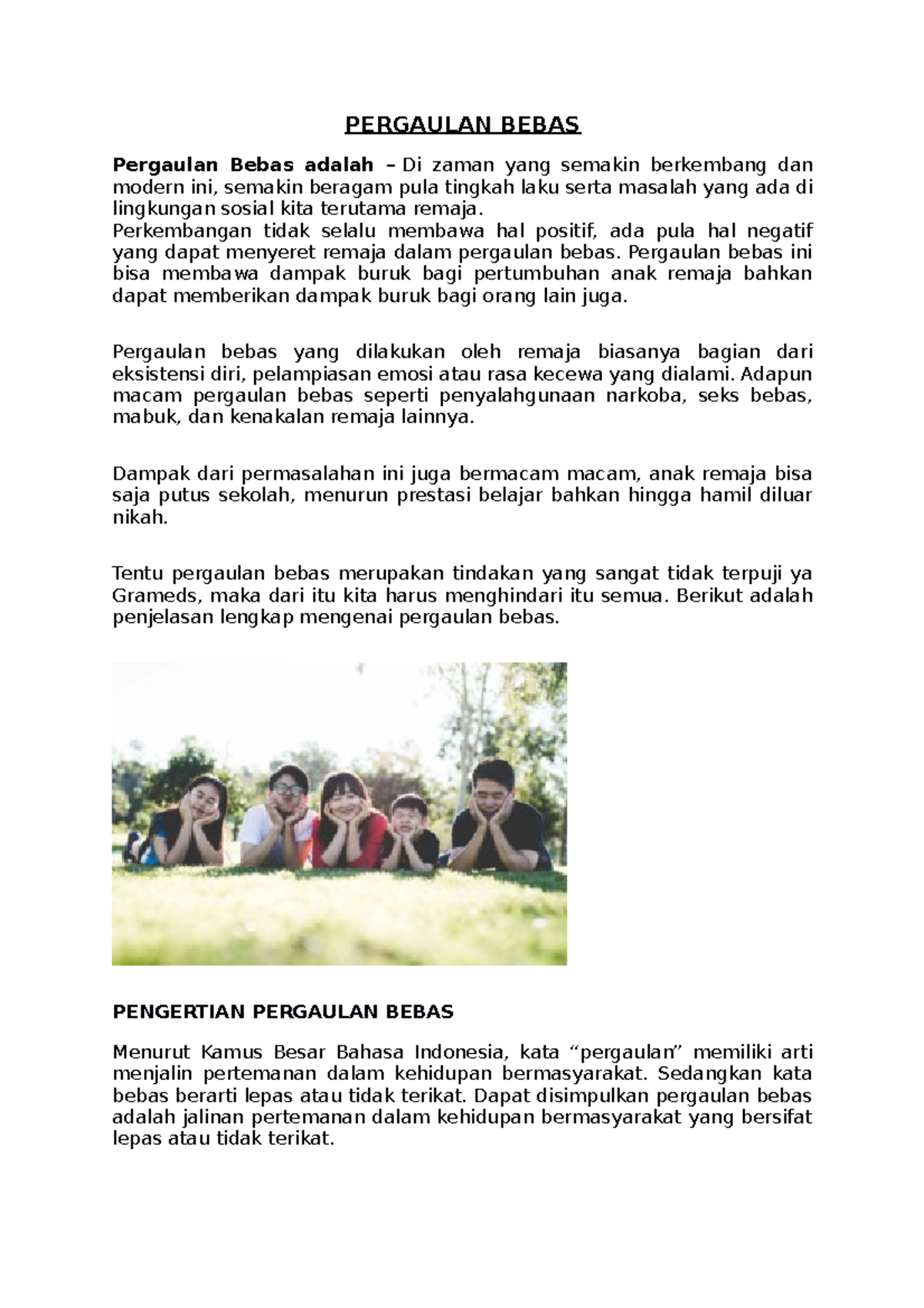 Pergaulan Bebas: Dampak & Penyebab pada Remaja - Teest - Studocu