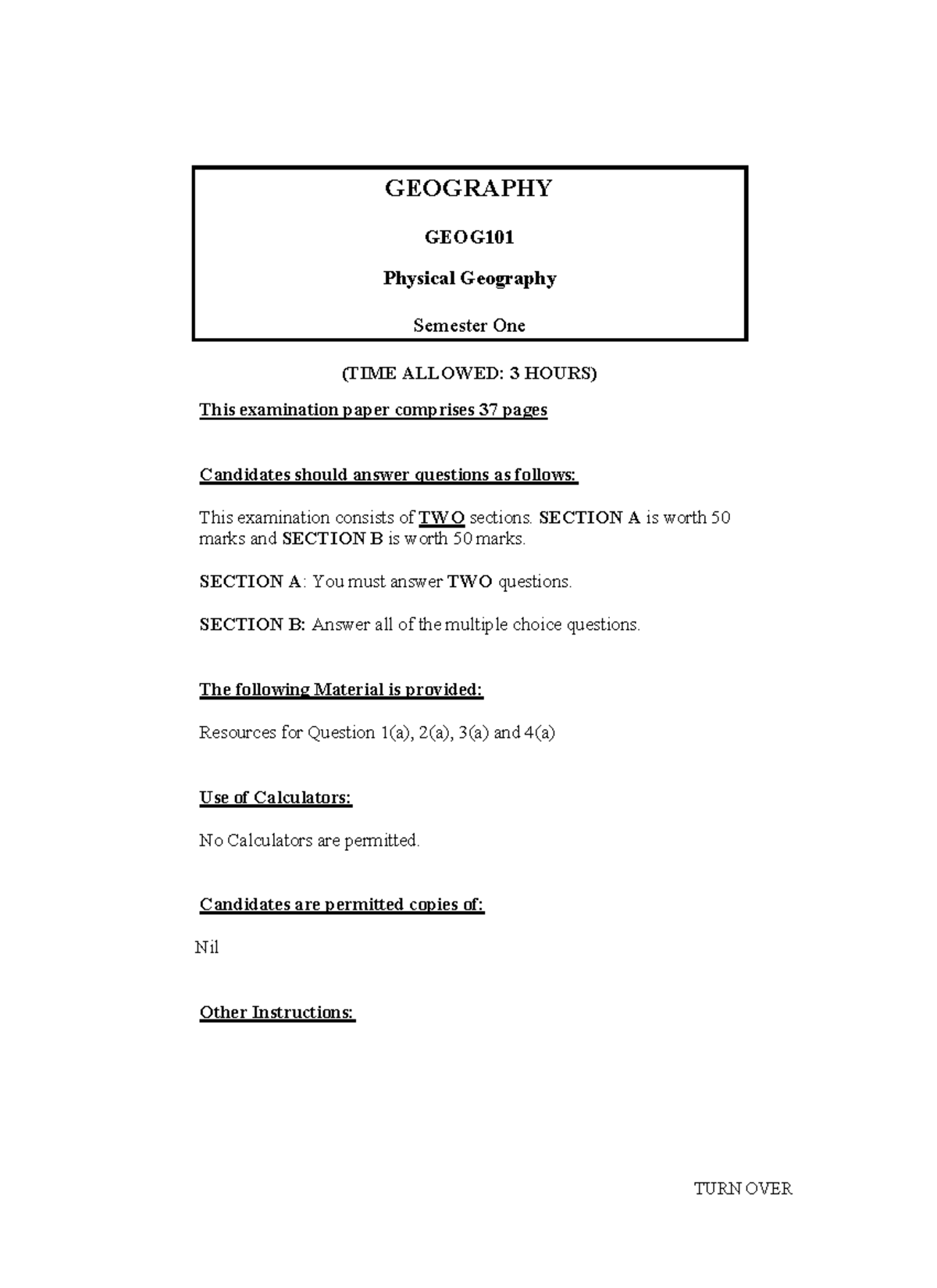 GEOG101 2024 S1 - Physical Geography Final Exam Paper - Studocu