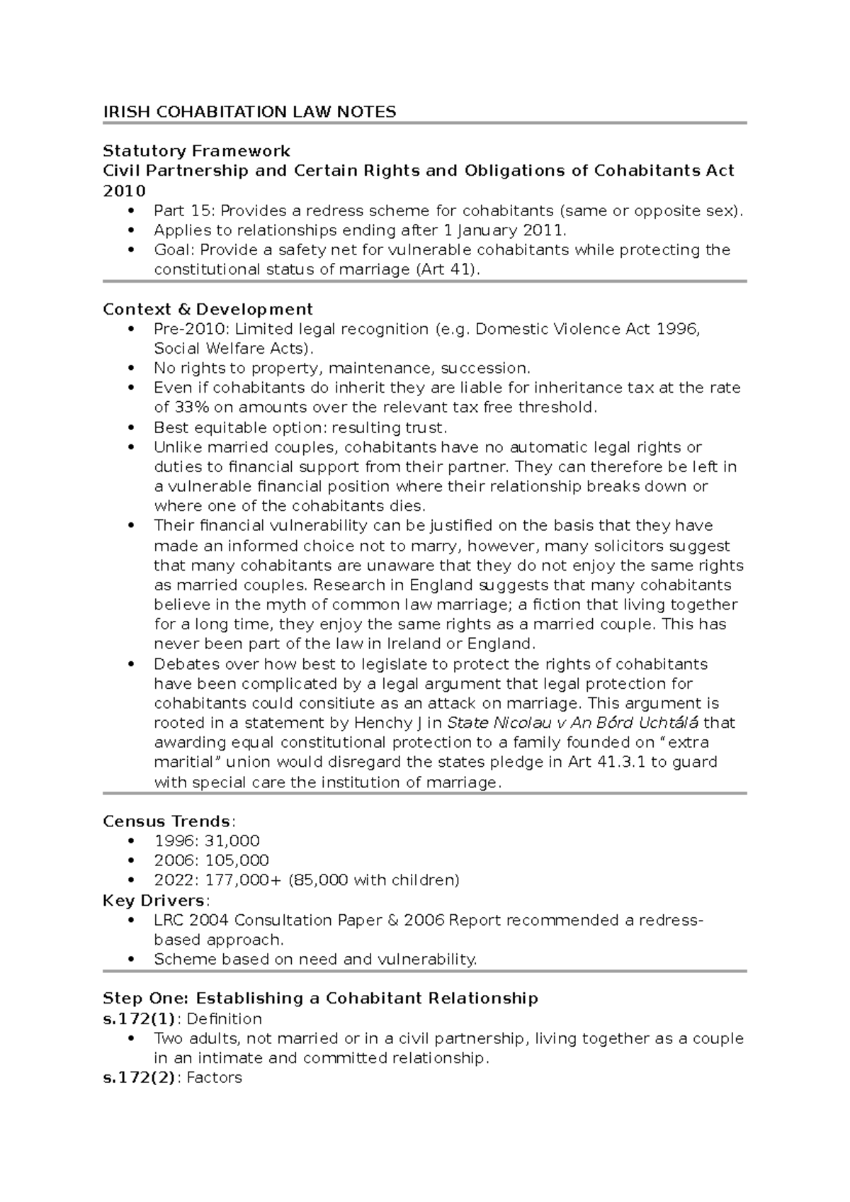 Cohabitation Law Notes: Understanding the 2010 Redress Scheme - Studocu
