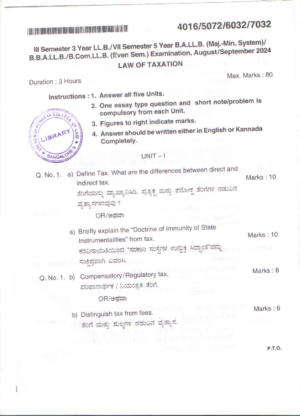 Tax Aug2024 80marks - Essential - Semester 3 Year Semester 5 Year B.A ...