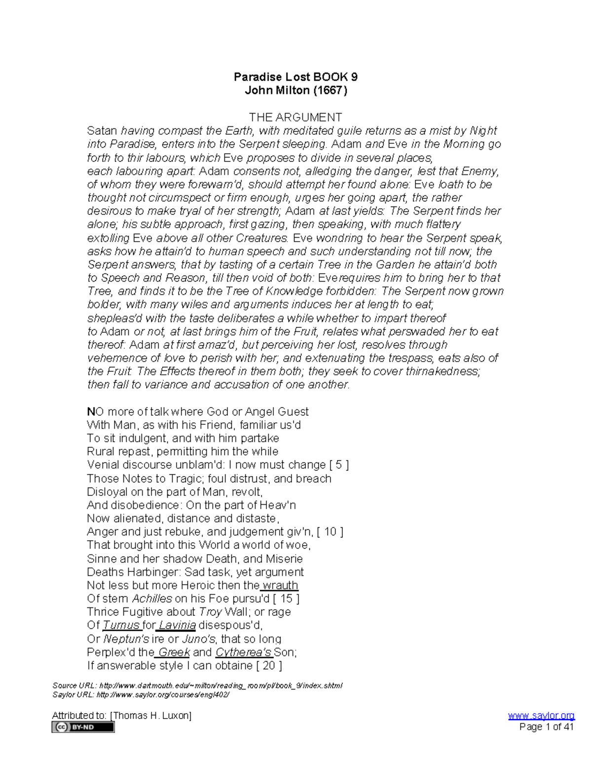 Paradise Lost: Analysis of Book 9 - ENGL402 Lecture Notes - Studocu