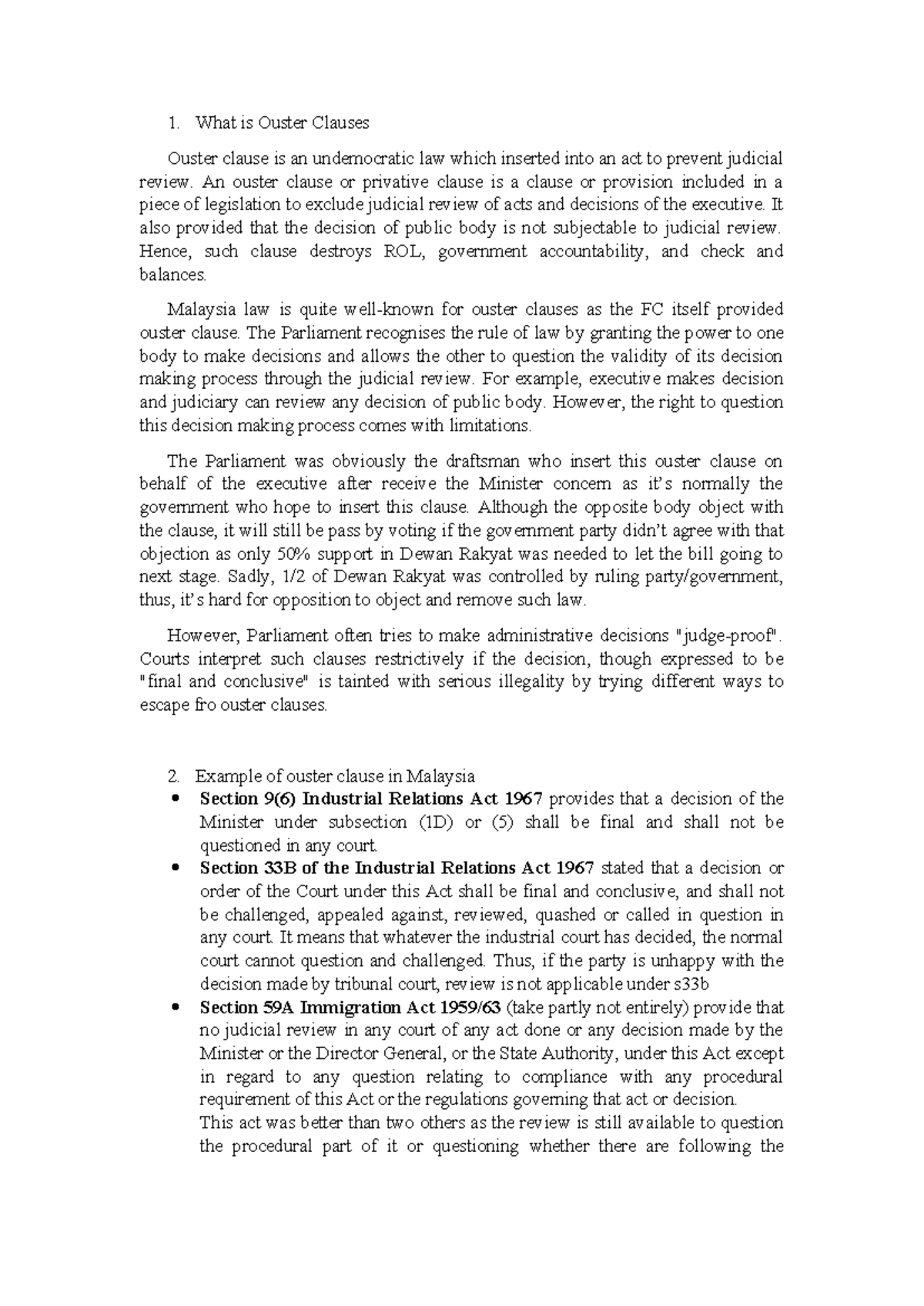 Ouster Clauses: Judicial Review Limitations in Malaysia and Beyond ...