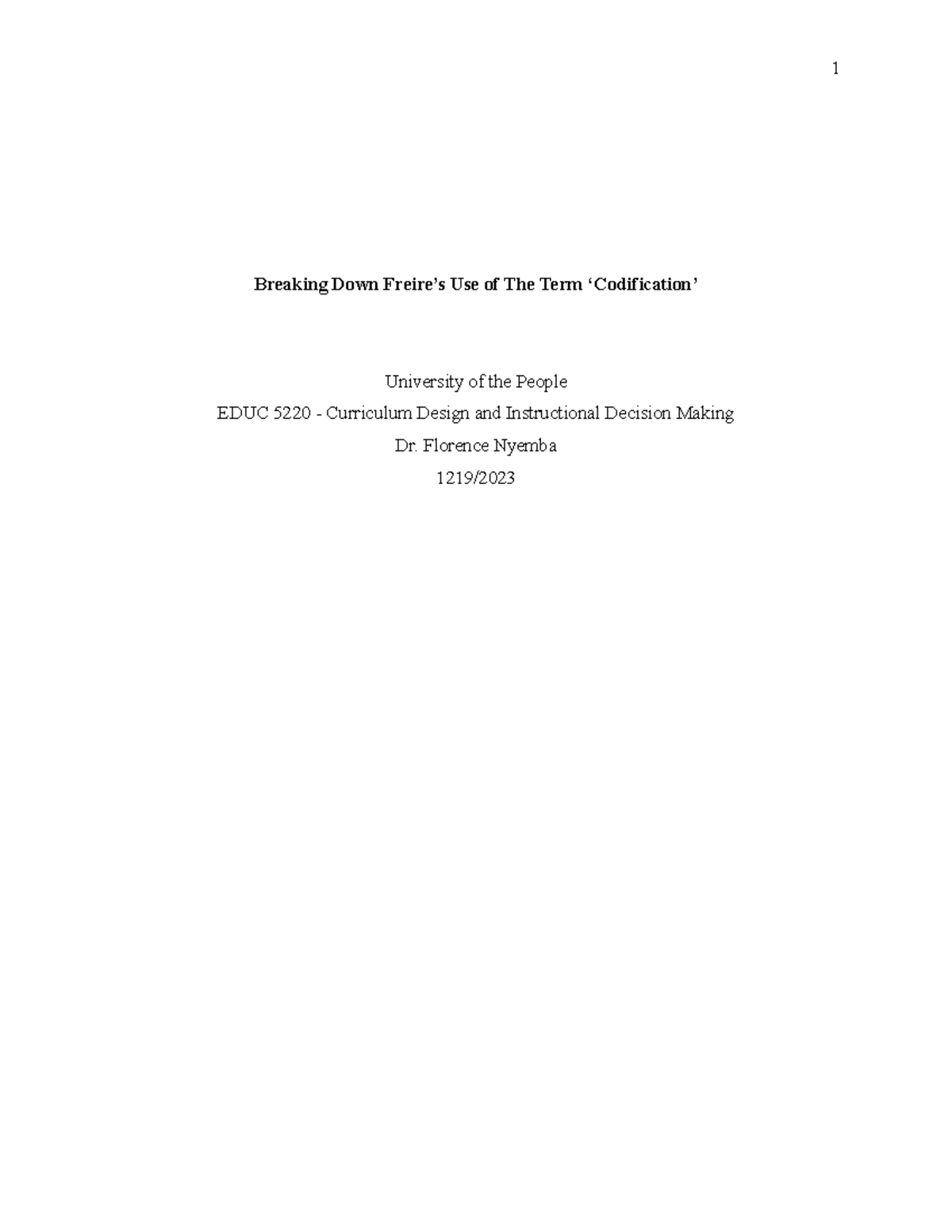 EDUC 5220 - Analyzing Freire’s Concept of 'Codification' in Education ...