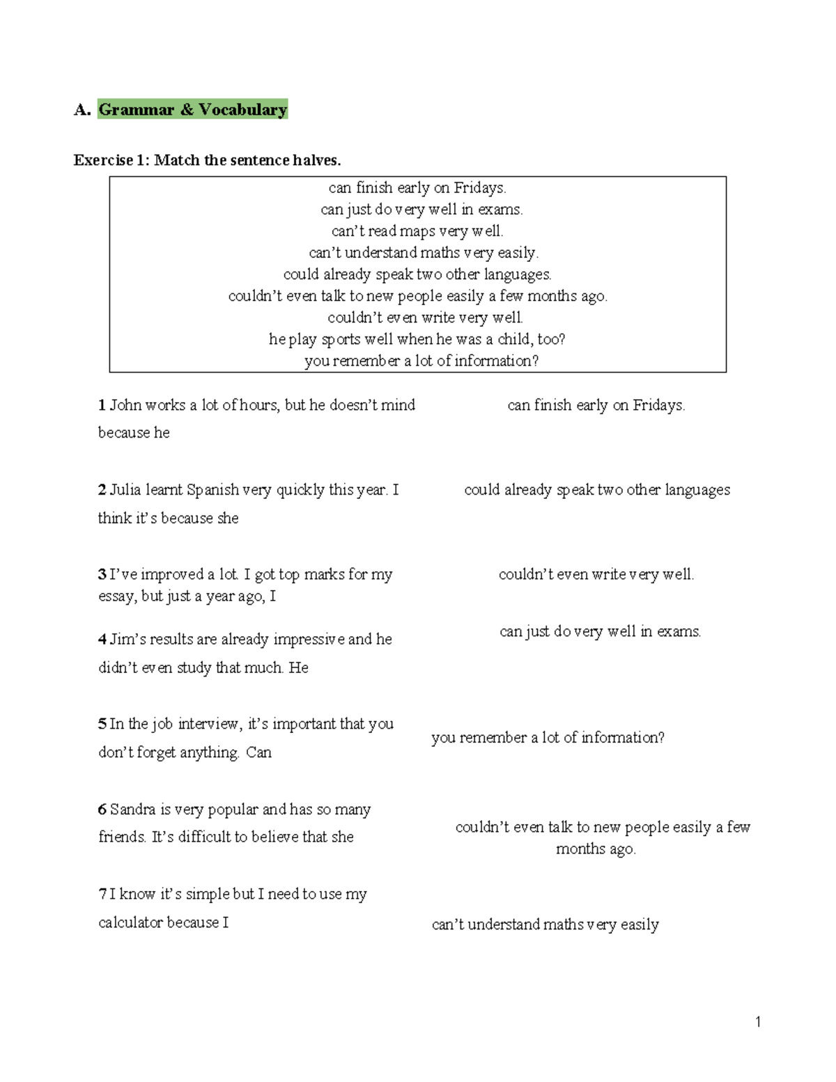 Unit 7 Lesson 2: Grammar Vocabulary Exercises and Writing Skills - Studocu