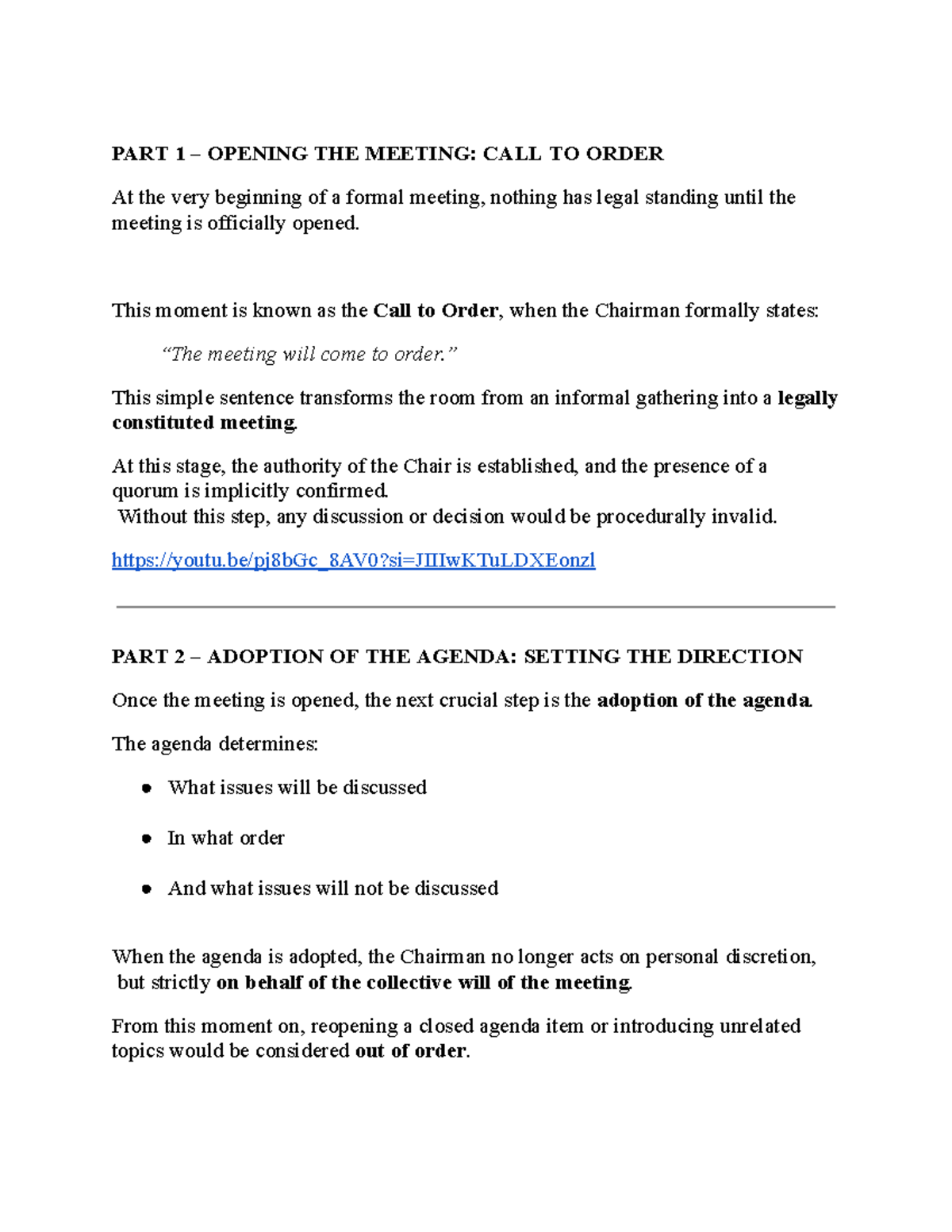 Meeting Procedures: Call to Order, Agenda Adoption & Adjournment - Studocu
