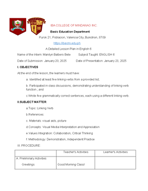 LessonPlan science - IBA COLLEGE OF MINDANAO INC. Basic Education ...