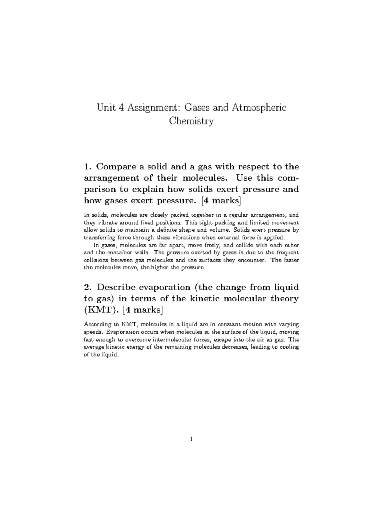 Chem 101: Unit 4 Assignment on Gases & Atmospheric Chemistry - Studocu