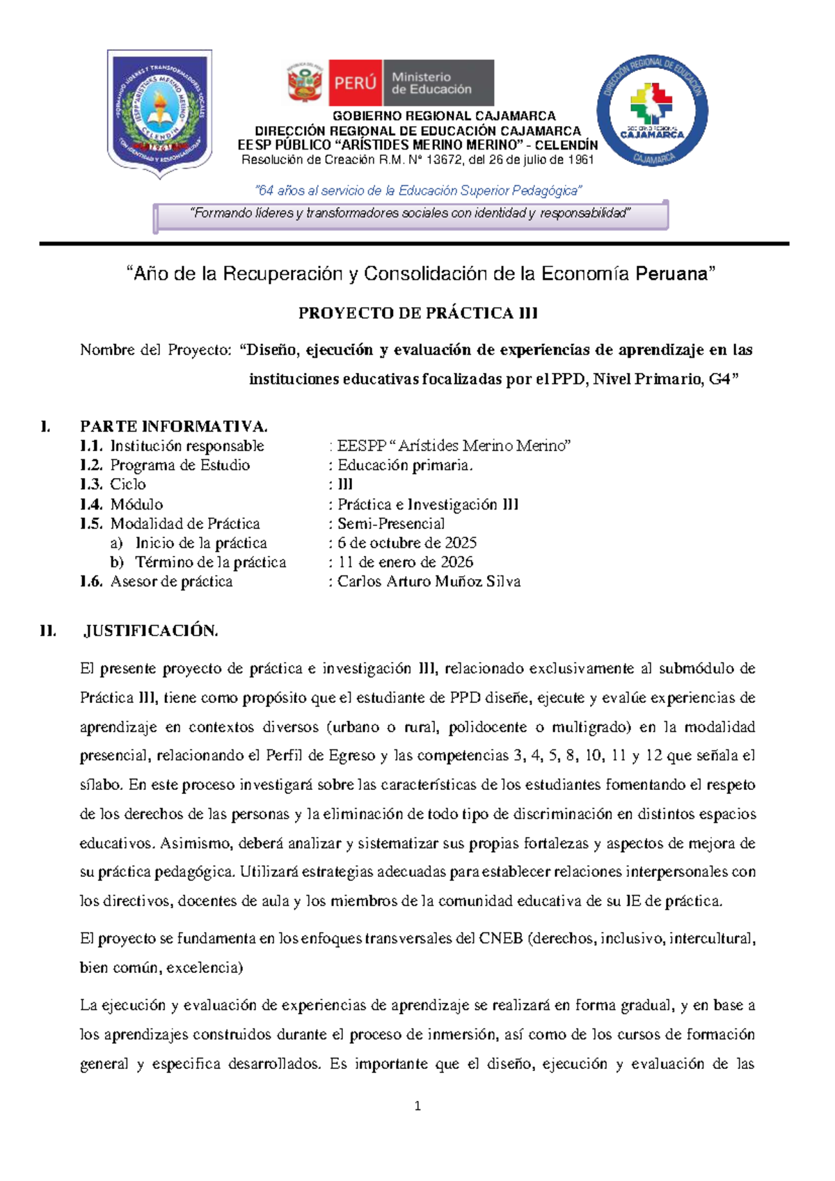 Proyecto de Práctica e Investigación III PPD G4 Educación Primaria ...