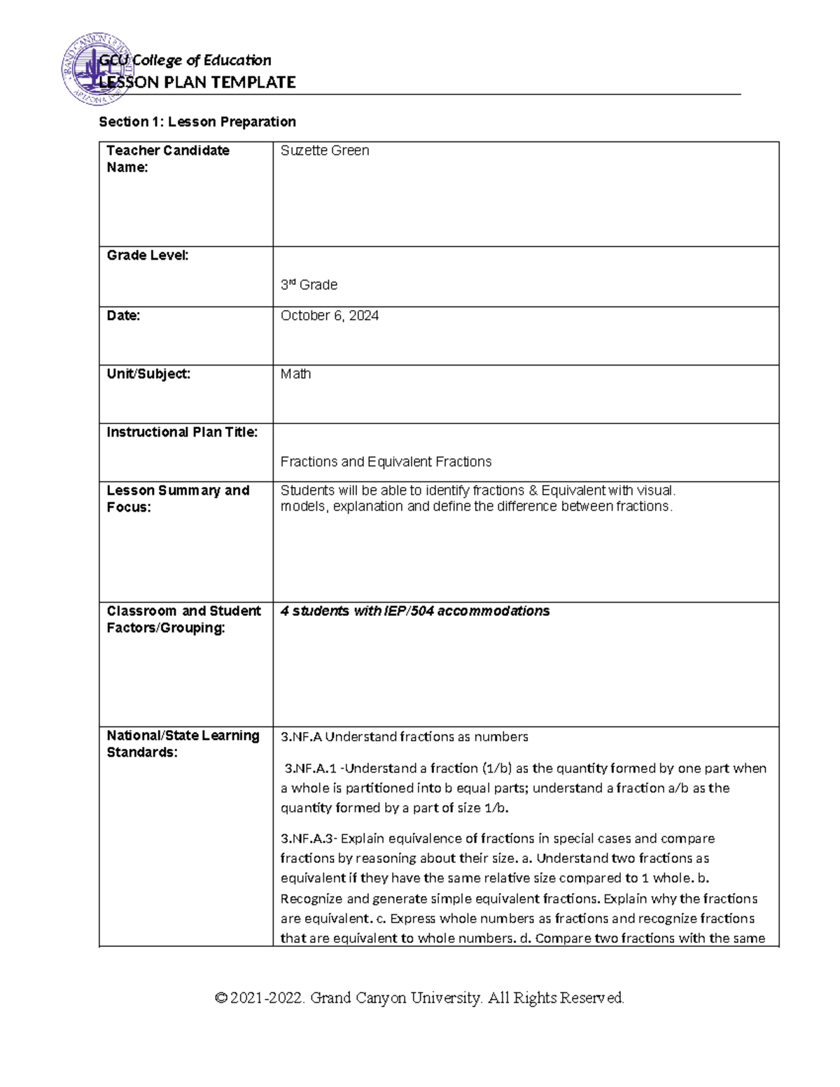 Differentiating Math Activities - LESSON PLAN TEMPLATE Section 1 ...