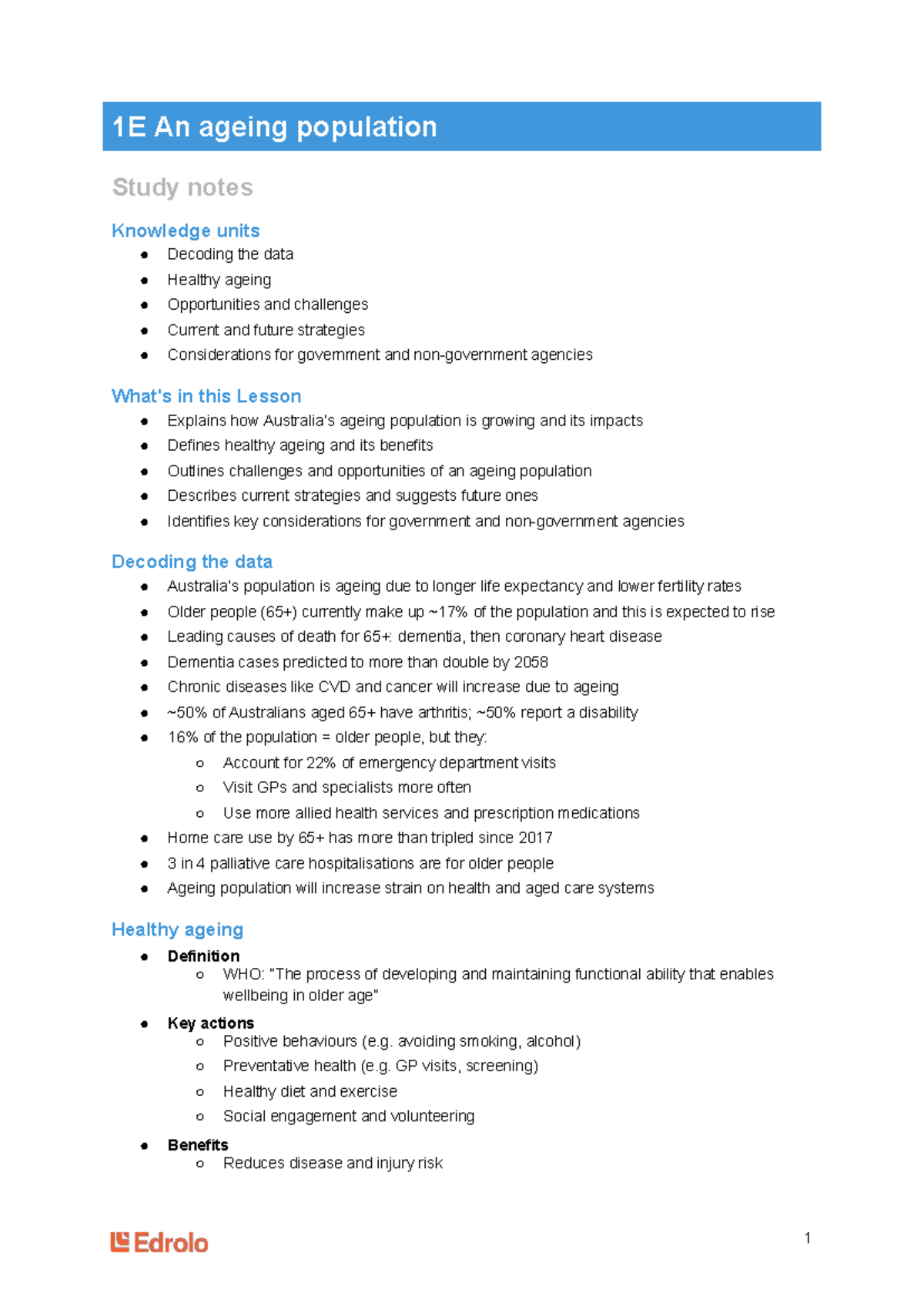 1E Healthy Ageing: Opportunities, Challenges, and Strategies in ...