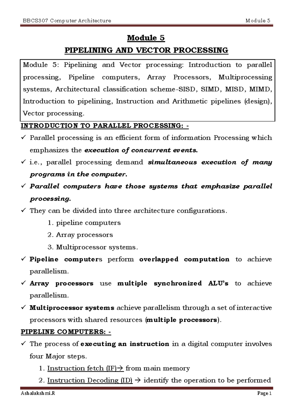 Computer Architecture M5: Pipelining & Vector Processing Insights - Studocu