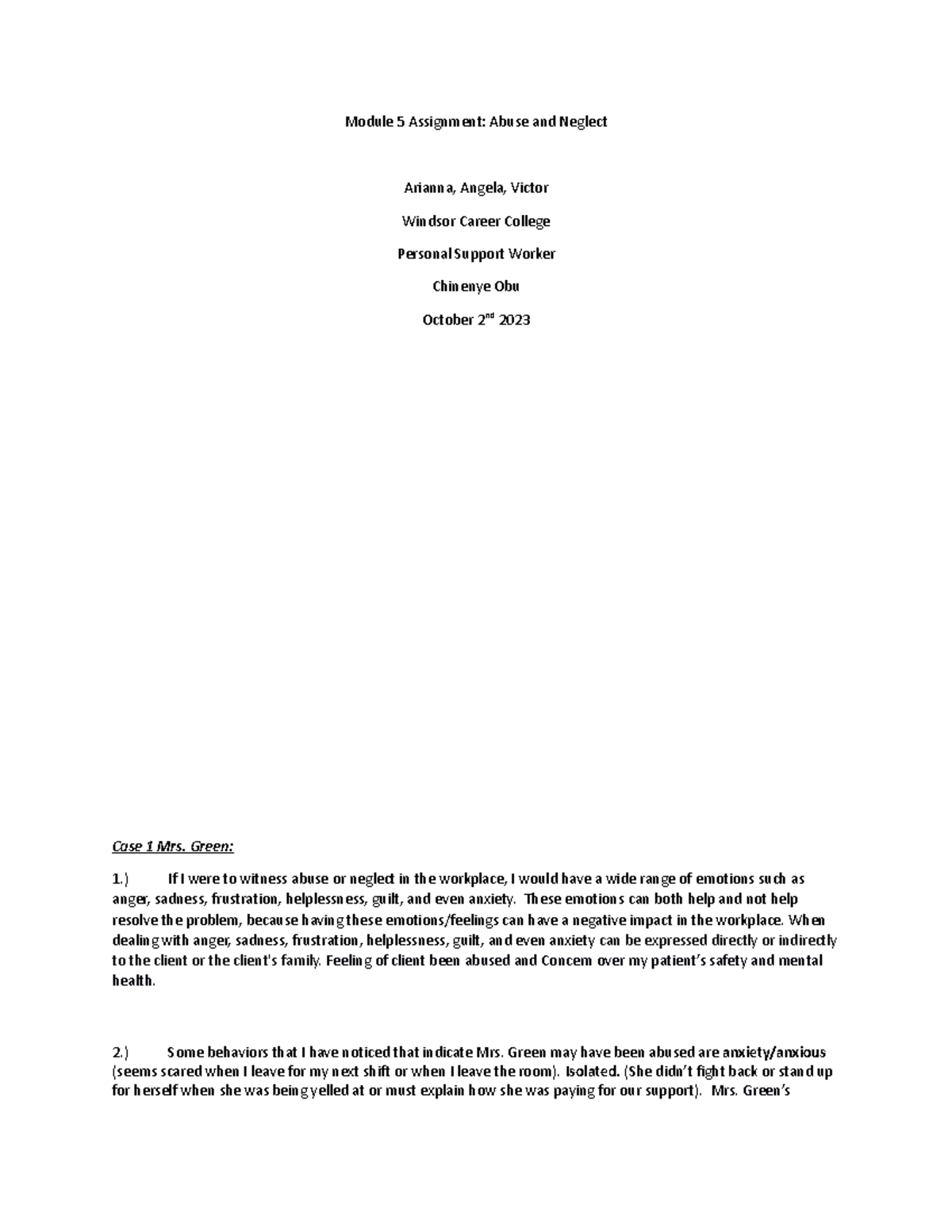 Module 5 Assignment: Understanding Abuse and Neglect Cases - Studocu